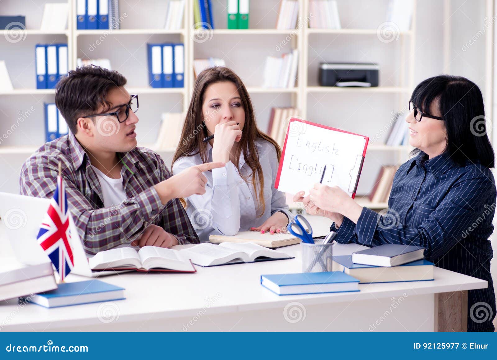 The Young Foreign Student during English Language Lesson Stock Image ...