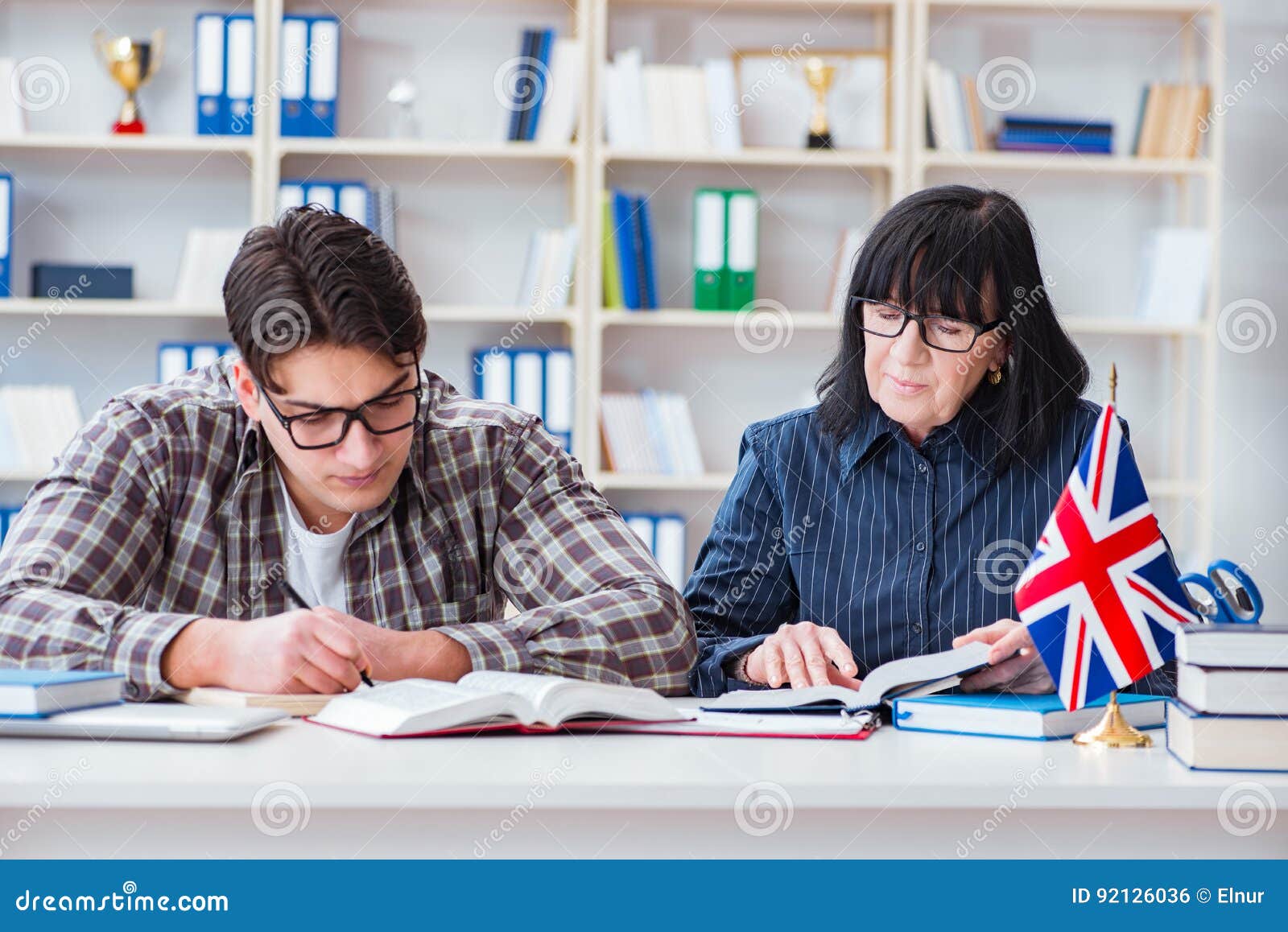 The Young Foreign Student during English Language Lesson Stock Photo ...