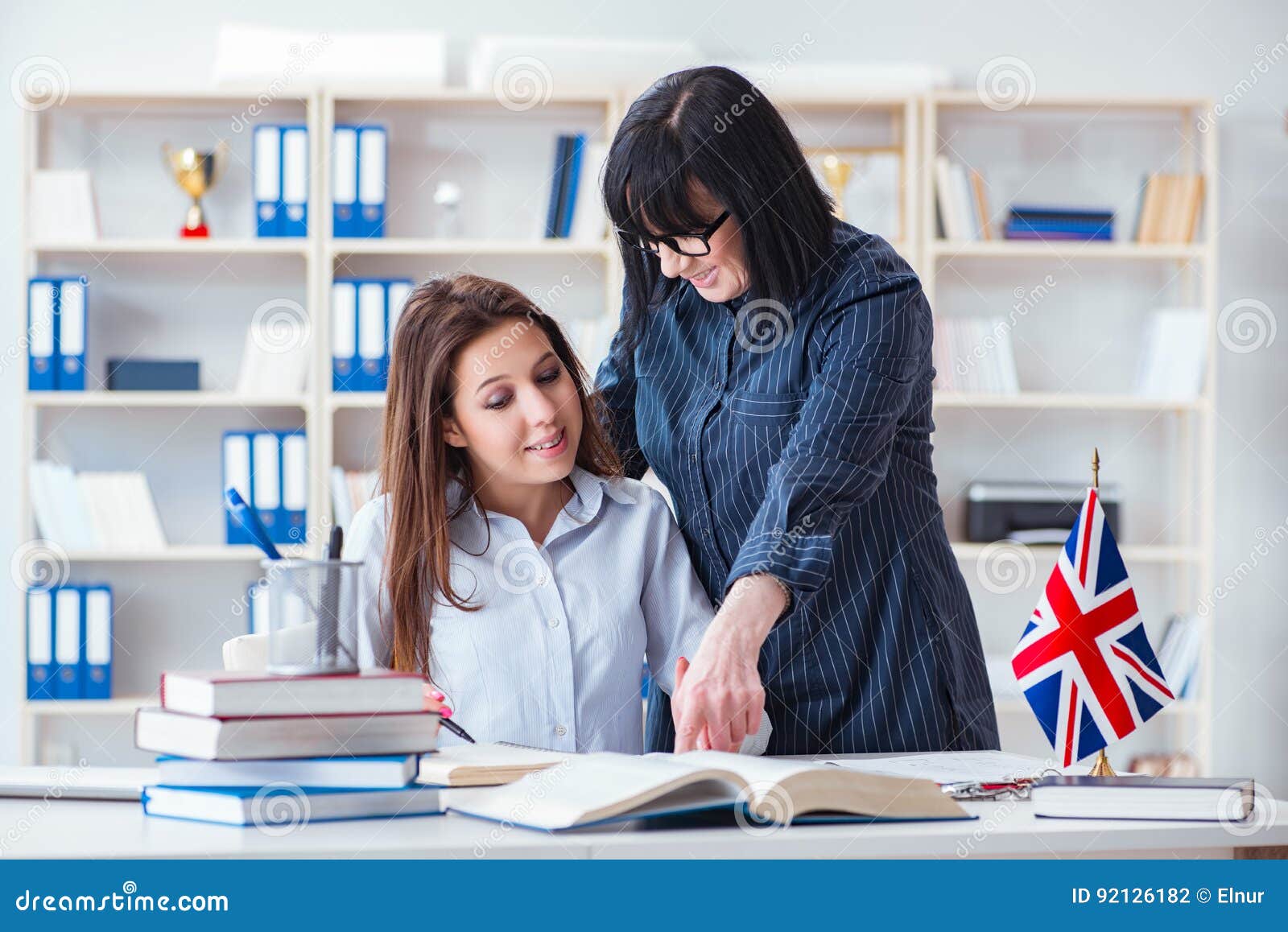 The Young Foreign Student during English Language Lesson Stock Photo ...