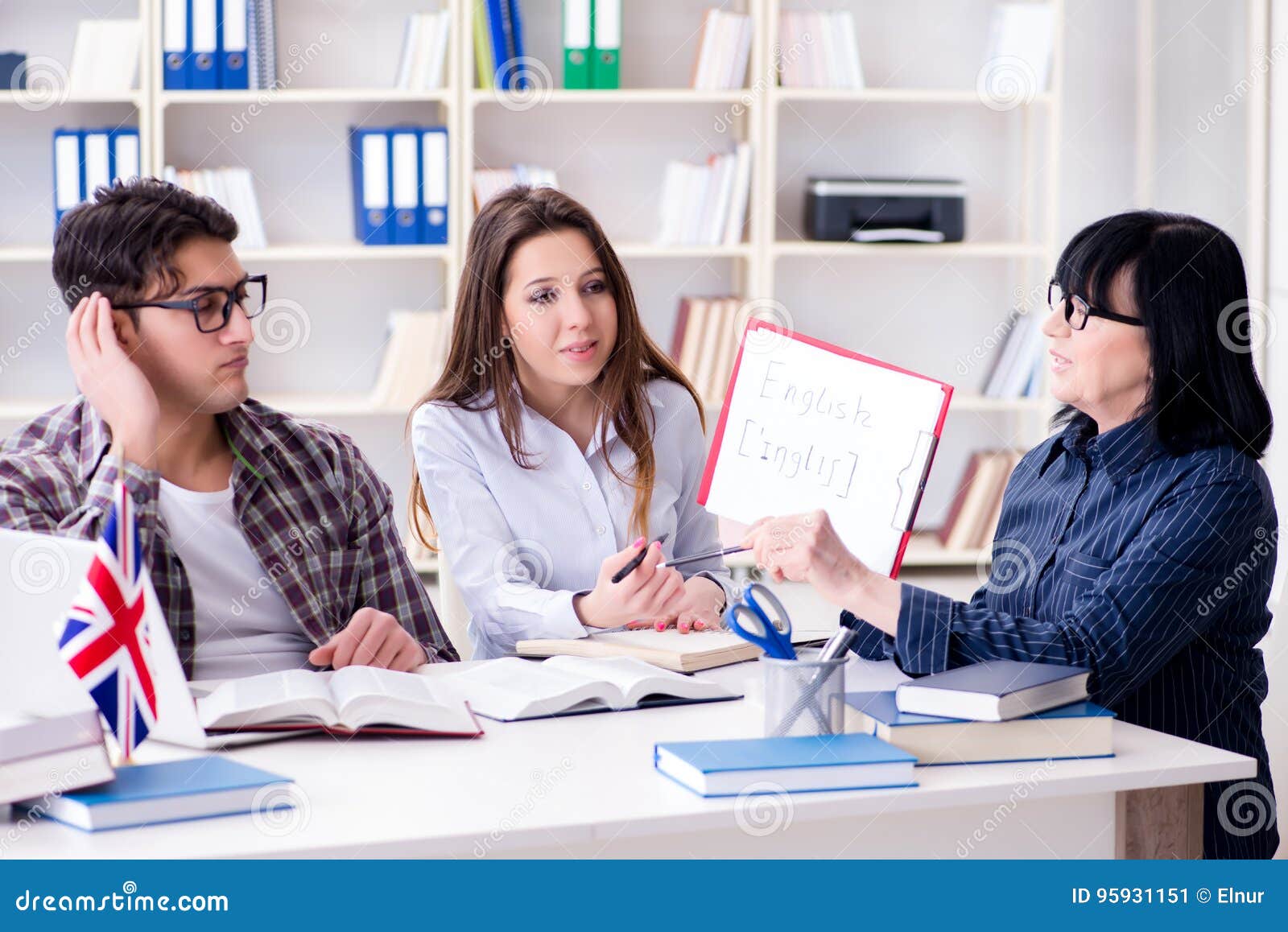 The Young Foreign Student during English Language Lesson Stock Image ...
