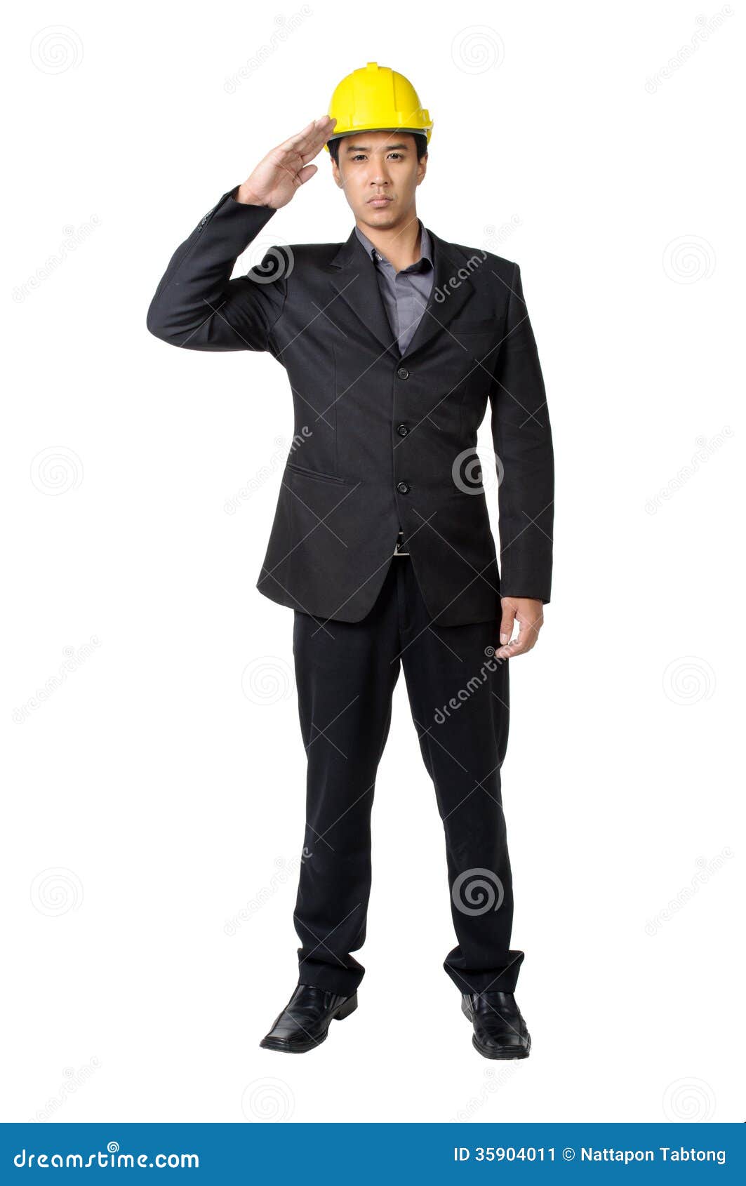 Young Foreman or Engineer with Yellow Hard Hat in Suit Isolated Stock ...