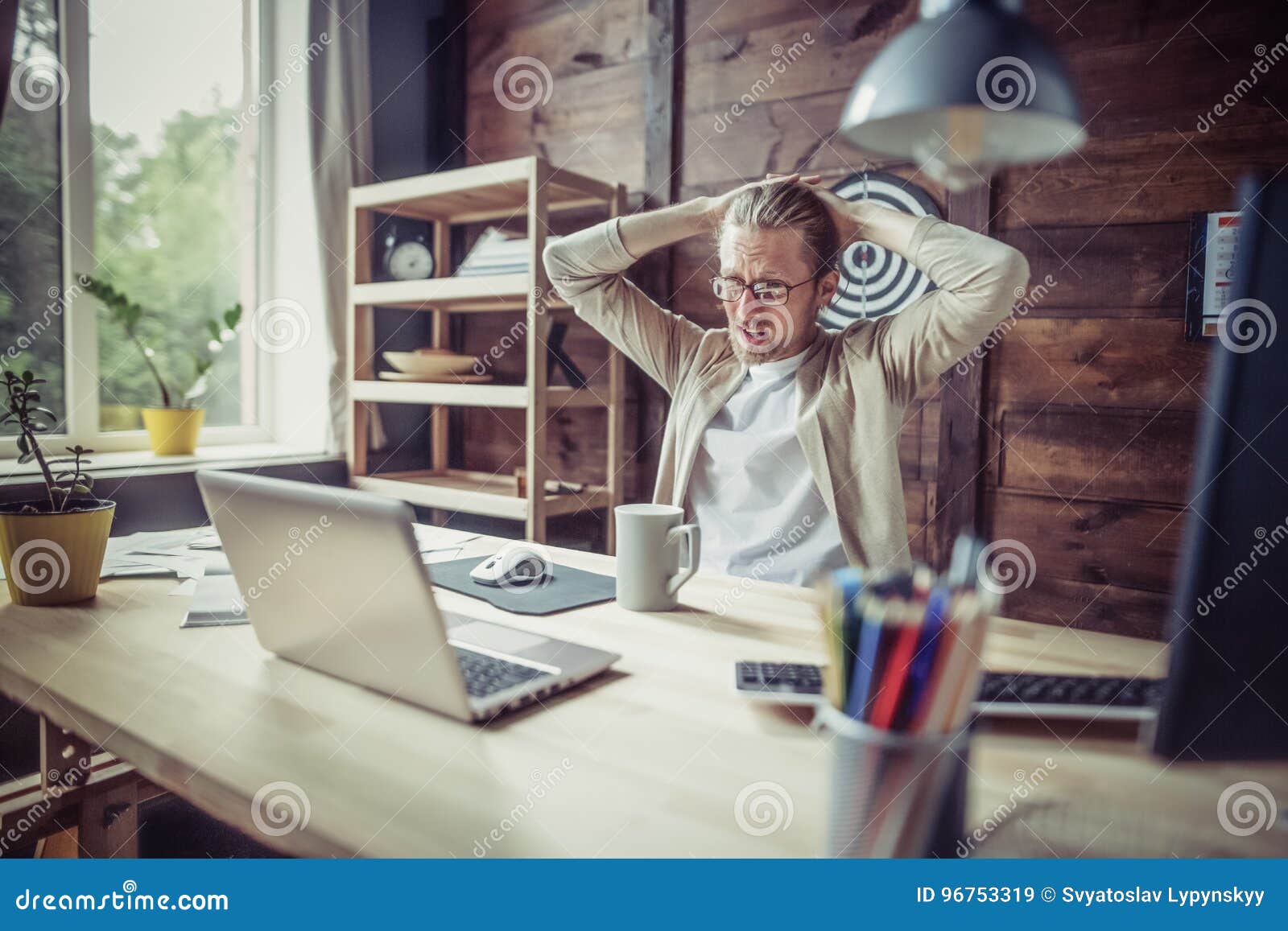Young Freelancer Man Doing Work at Home. Stock Image - Image of ...