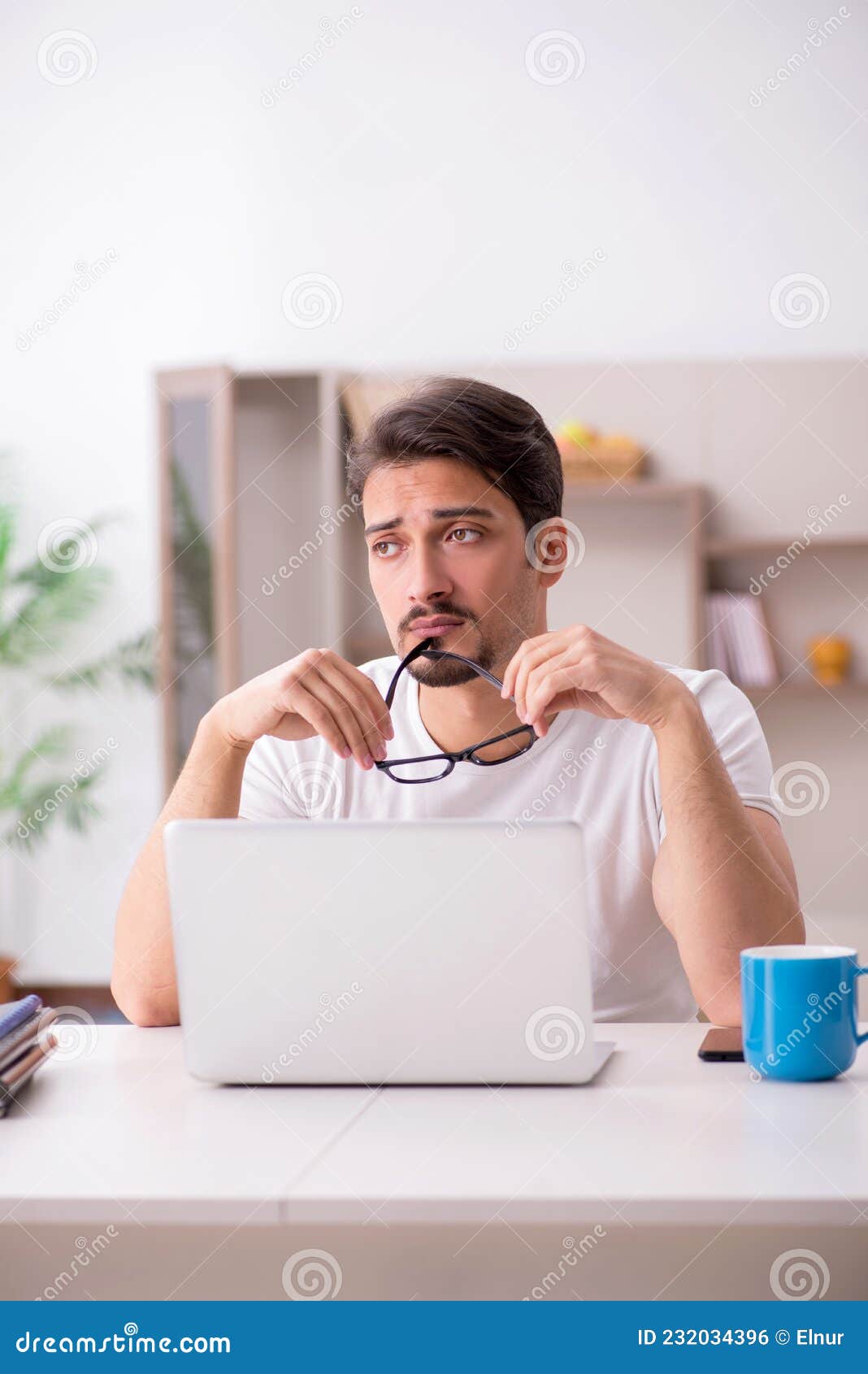 Young Male Freelancer Working from Home Stock Photo - Image of distance ...