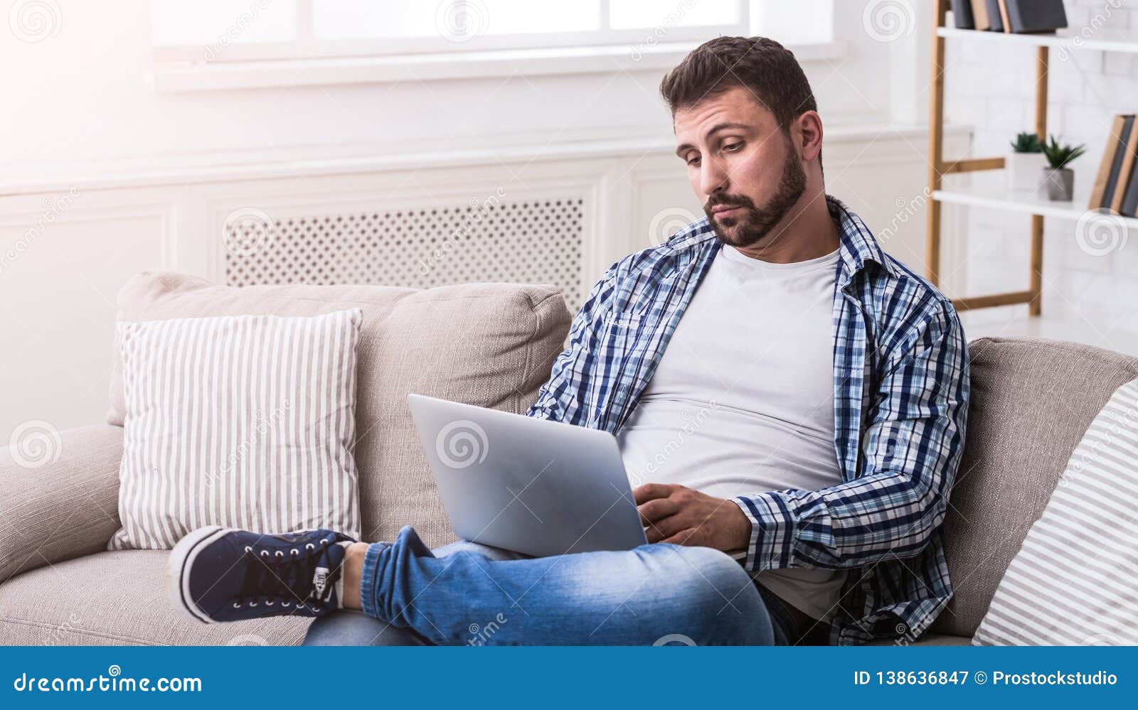 Young Freelancer Working on Laptop Computer at Home Stock Image - Image ...