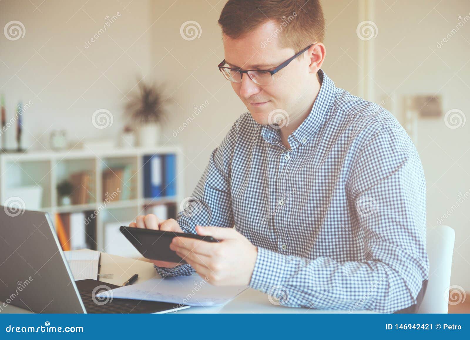 Young Freelancer Working with Laptop at Home Stock Image - Image of ...
