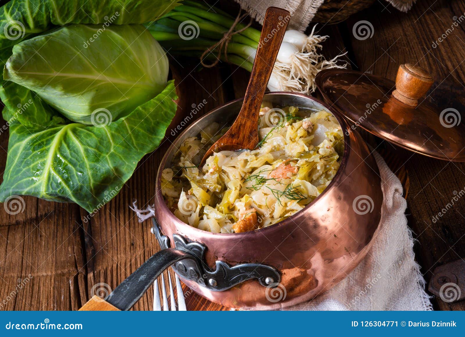A Young and Fresh Cabbage Cooked with Bacon Cubes Stock Image - Image ...