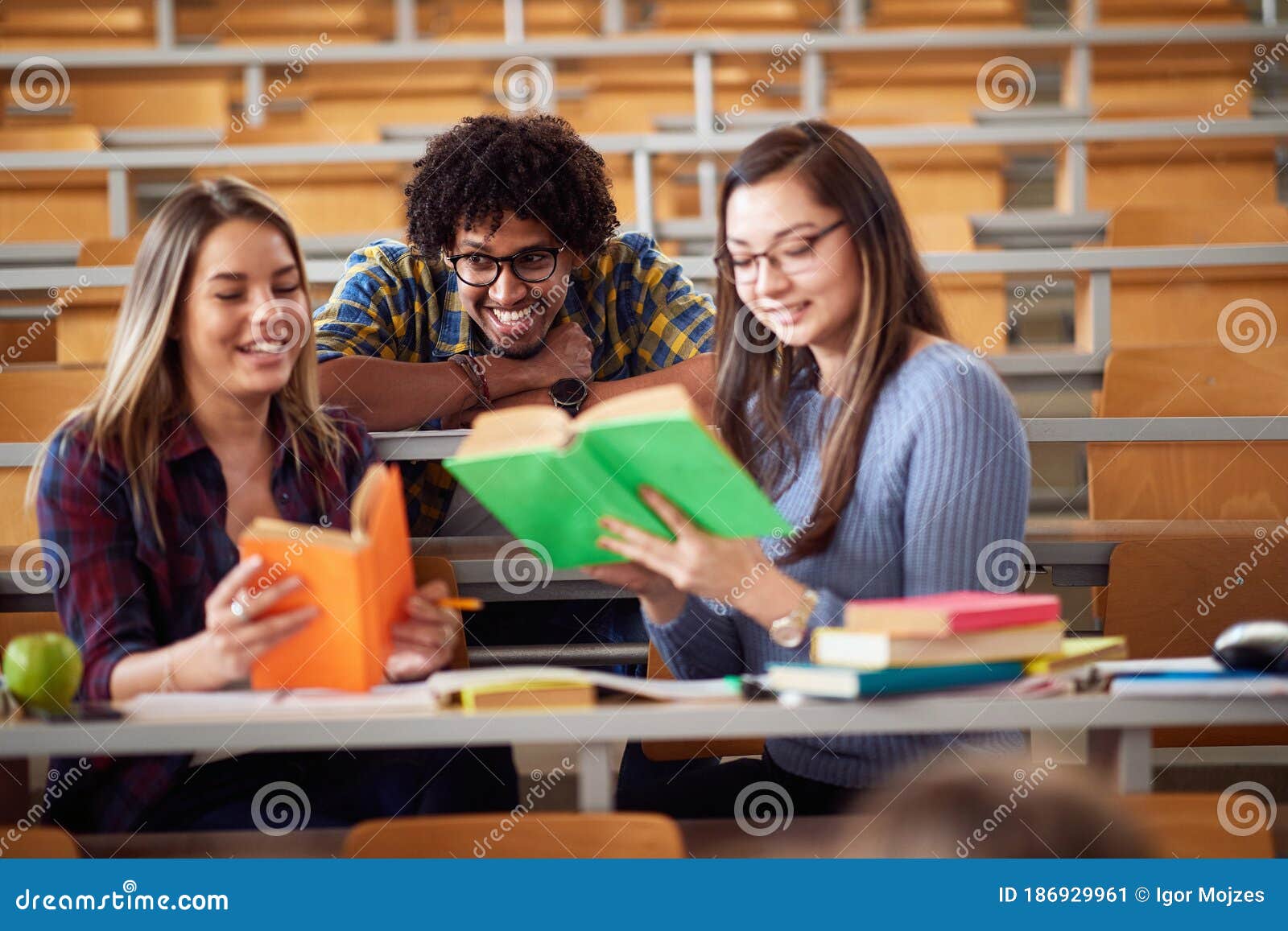 Young Freshman Students Talking and Comparing Notes Stock Image - Image ...