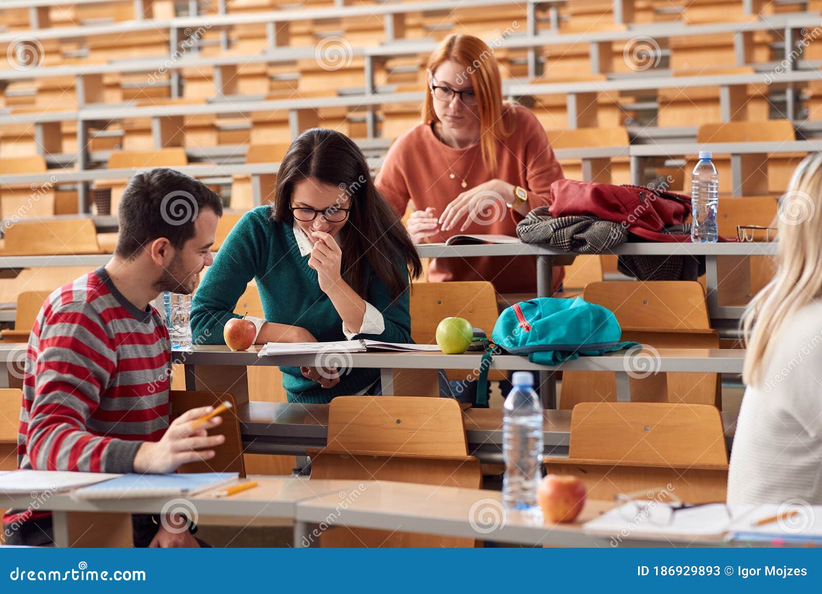 Young Freshman Students Talking and Smiling Stock Image - Image of ...