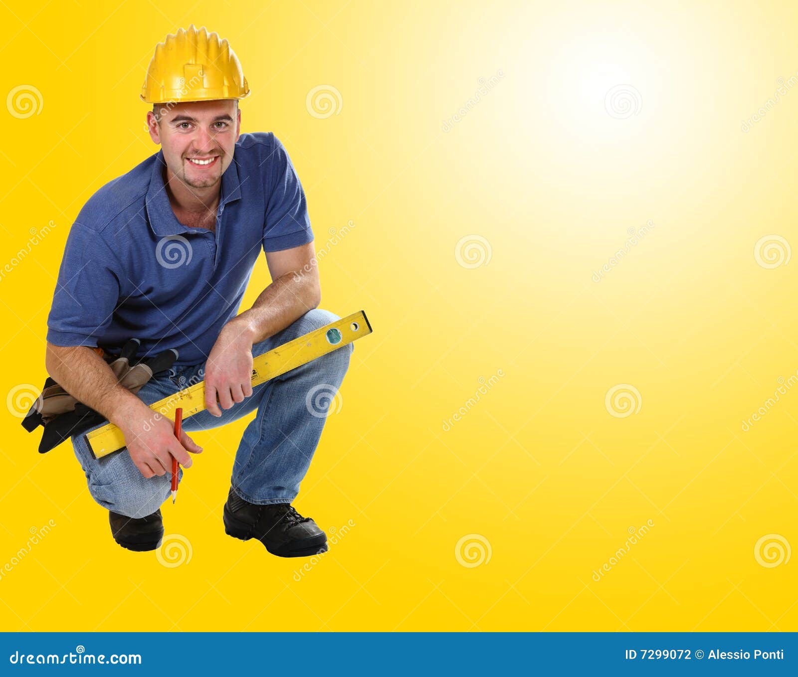 Young Friendly Crouch Manual Worker Stock Photo - Image of handyman ...