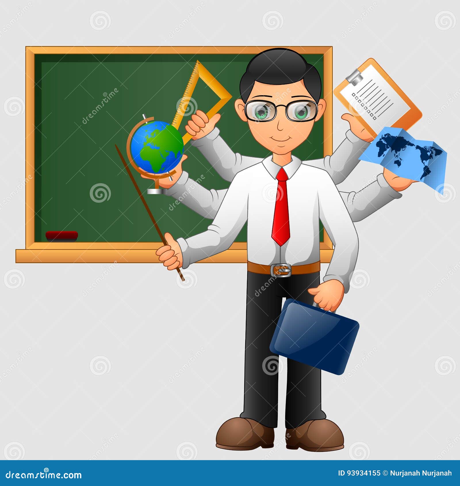 Friendly Teacher Demonstrates Globe To Children And Tells Them About ...