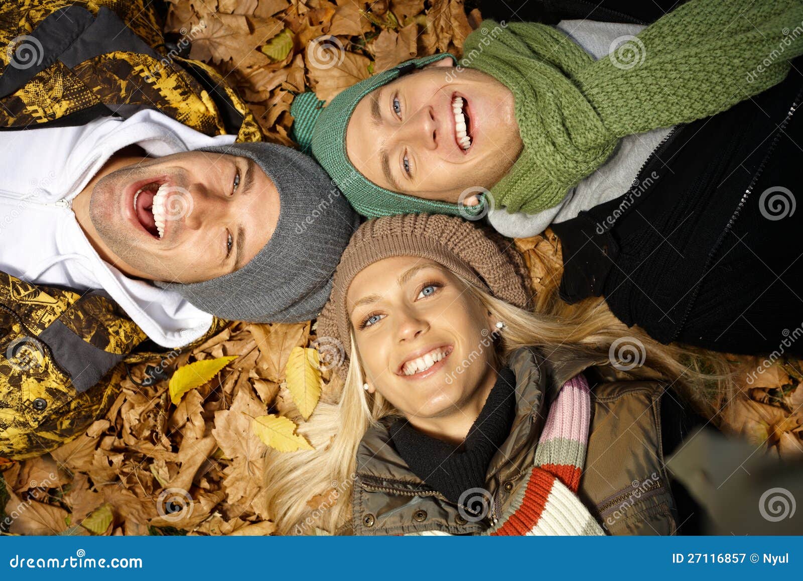 Young Friends among Autumn Leaves Smiling Stock Image - Image of fallen ...
