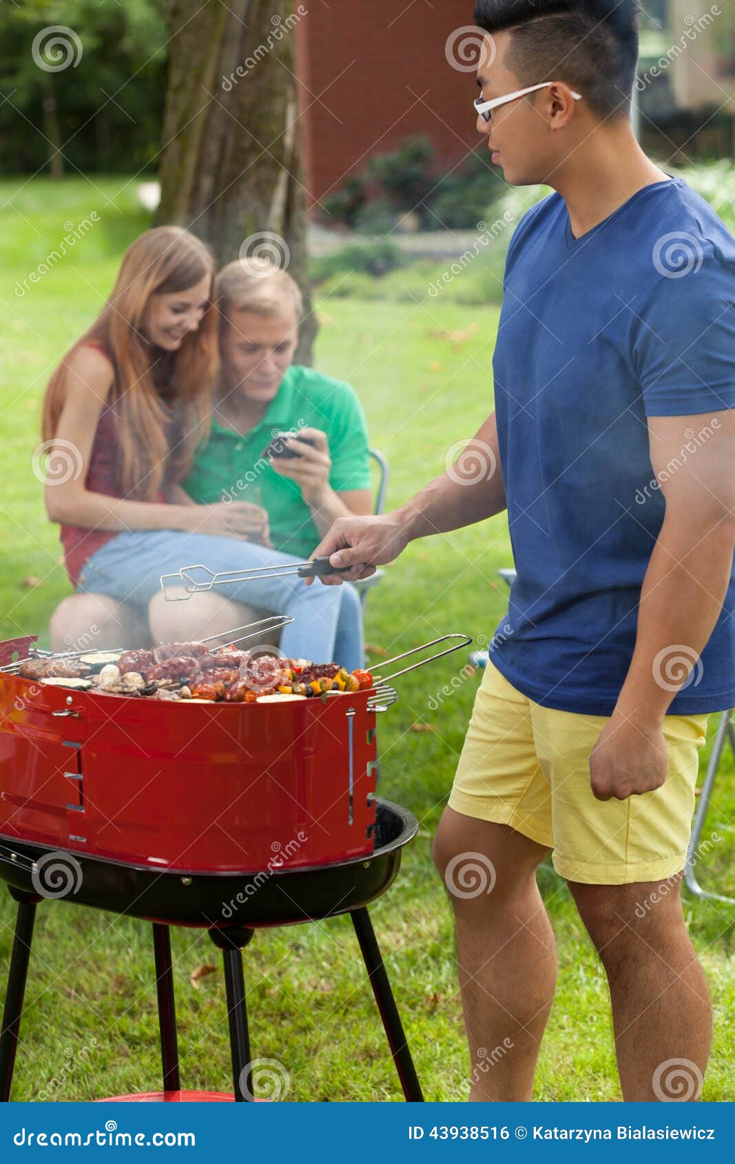 Young Friends during Barbecue Stock Photo - Image of health, bread ...