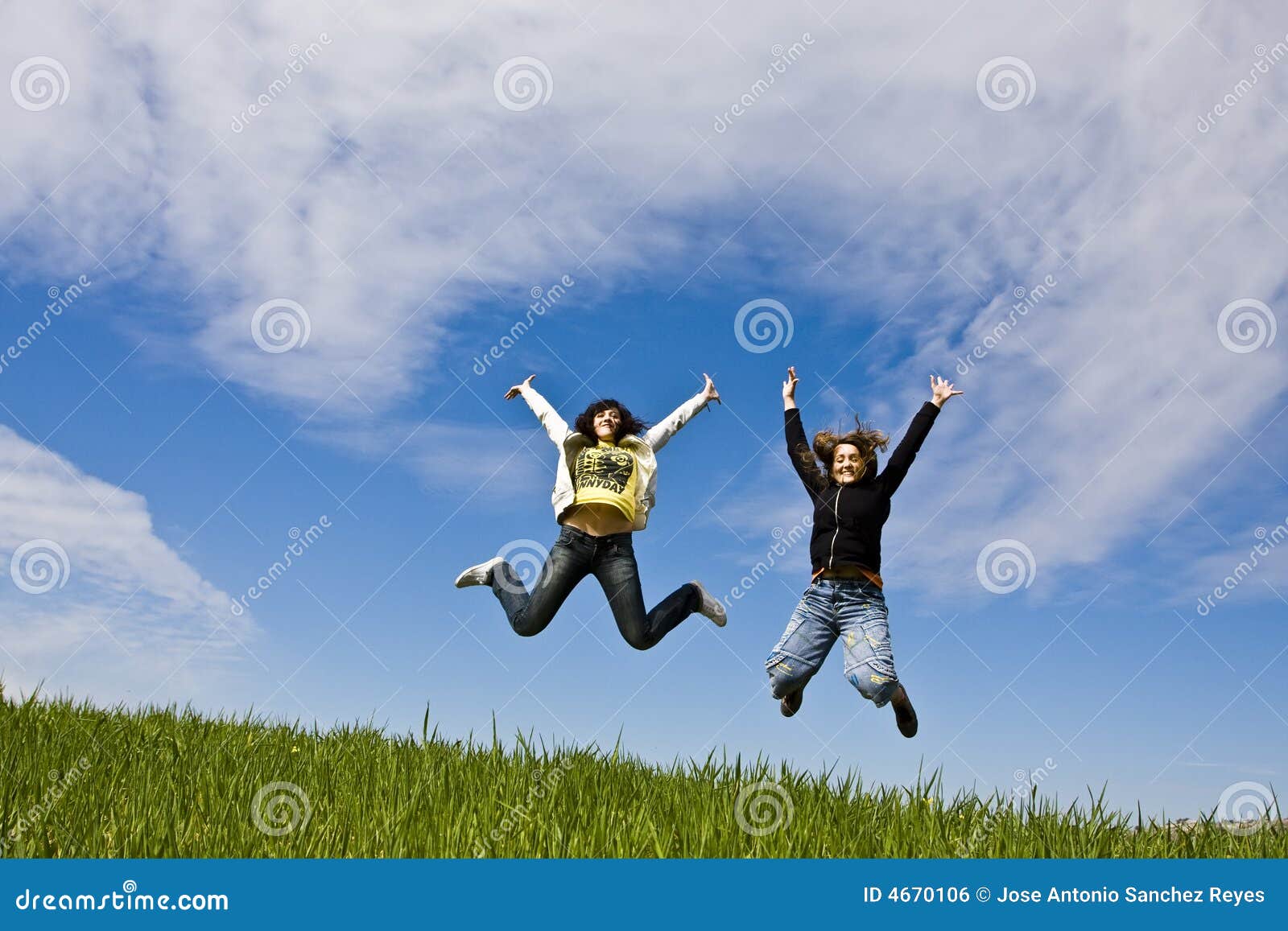Young friends jumping stock photo. Image of idyllic, cute - 4670106