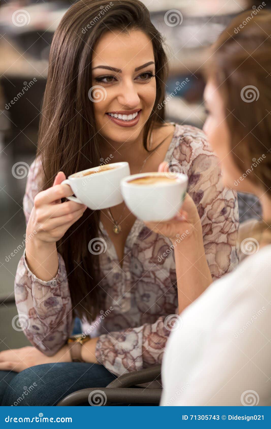Young Friends Laughing while Drinking Coffee Stock Image - Image of ...
