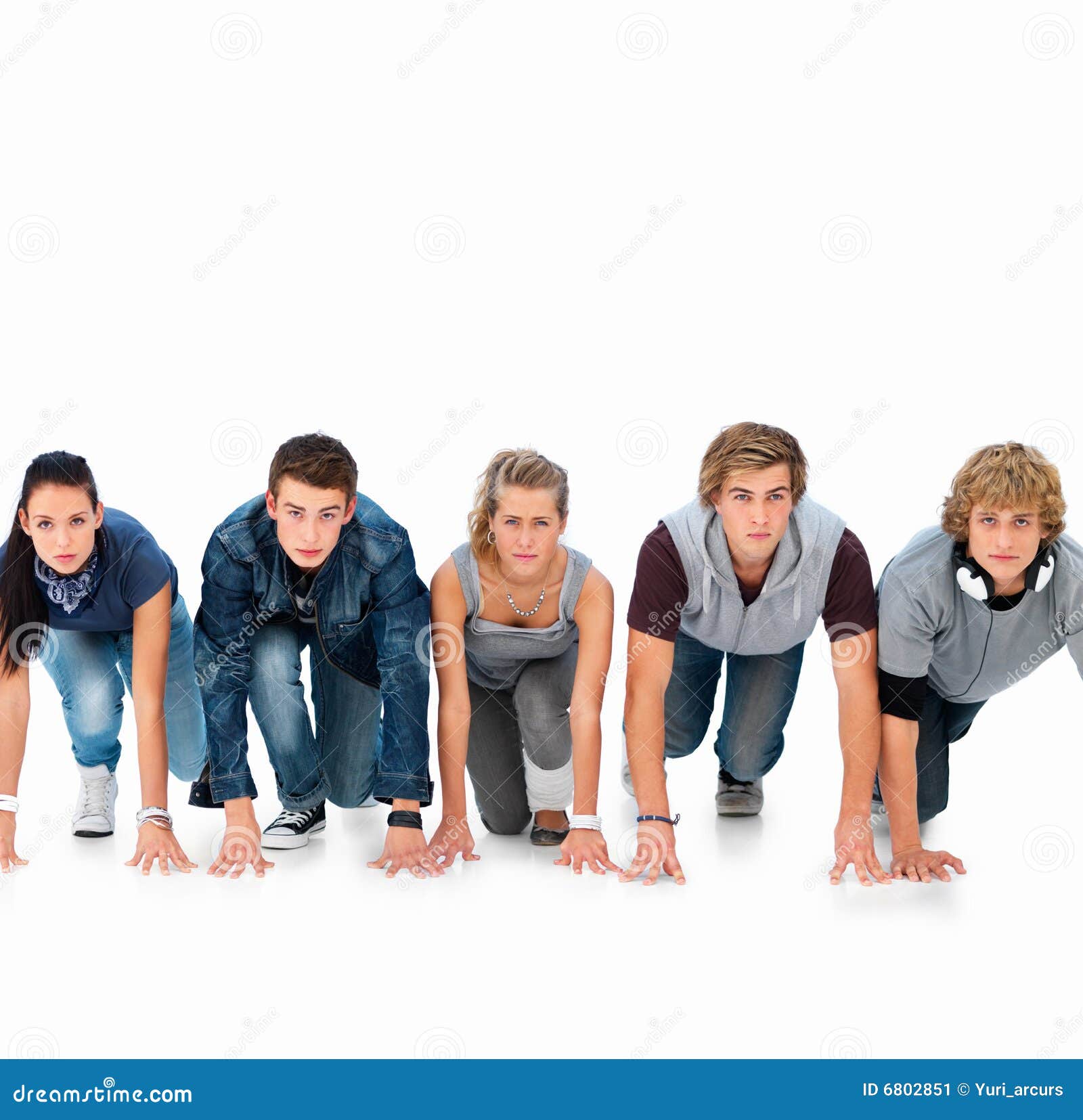 Young Friends Lined Up Ready for Race Stock Image - Image of look ...