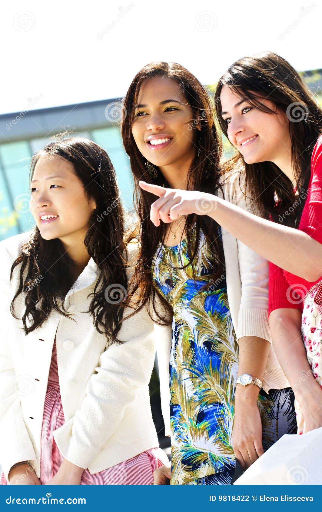 Young friends pointing stock photo. Image of diverse, friendly - 9818422