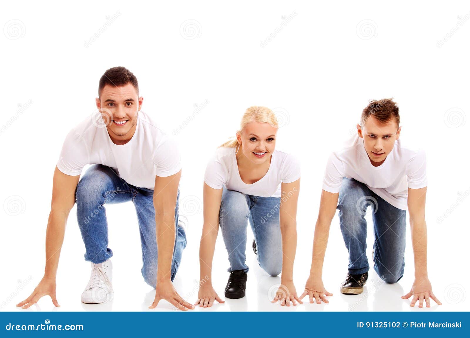 Young Friends Prepared for the Start of the Race Stock Photo - Image of ...