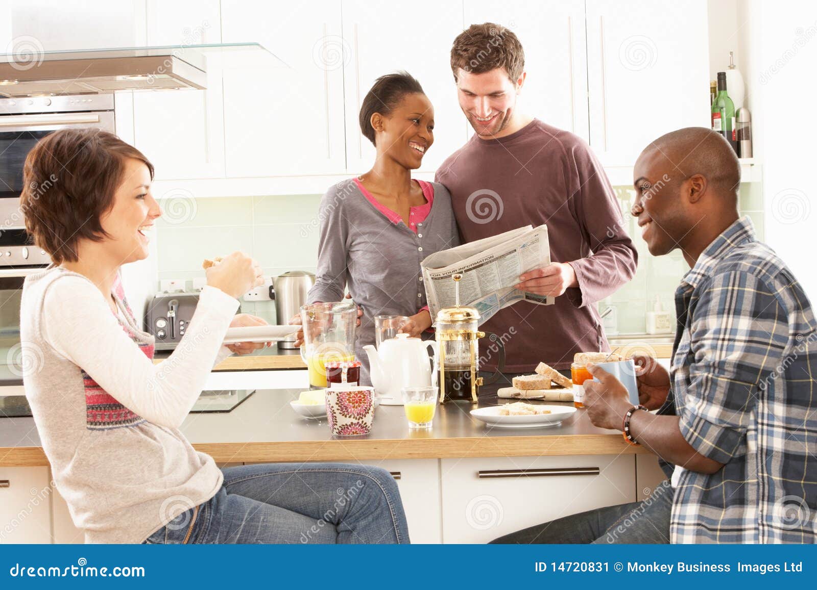 Young Friends Preparing Breakfast in Kitchen Stock Image - Image of ...
