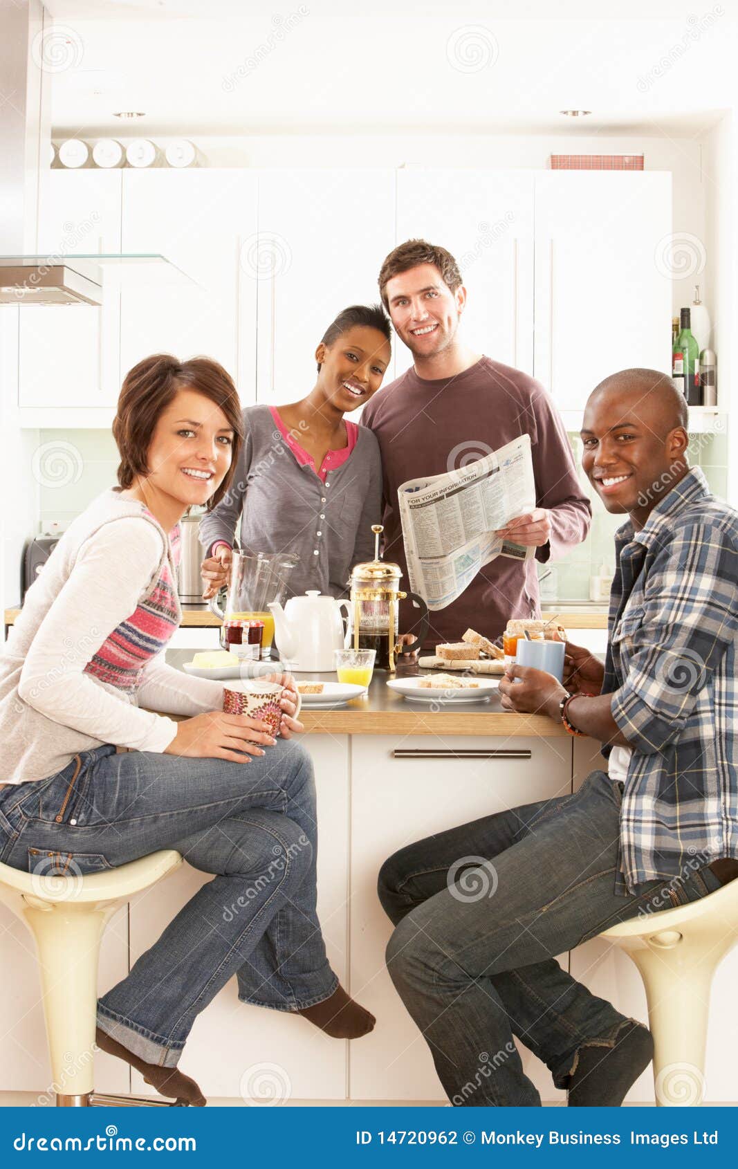 Young Friends Preparing Breakfast in Kitchen Stock Photo - Image of ...
