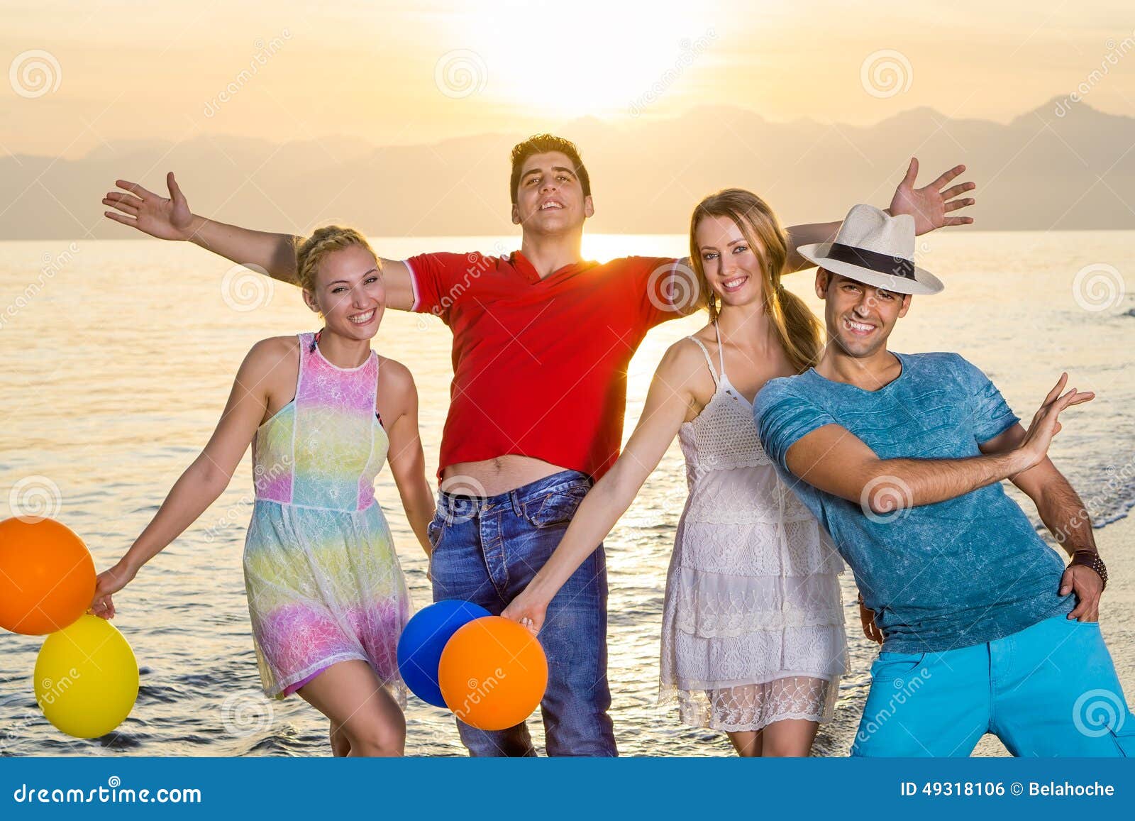 Young Friends in Random Happy Poses at the Beach Stock Photo - Image of ...