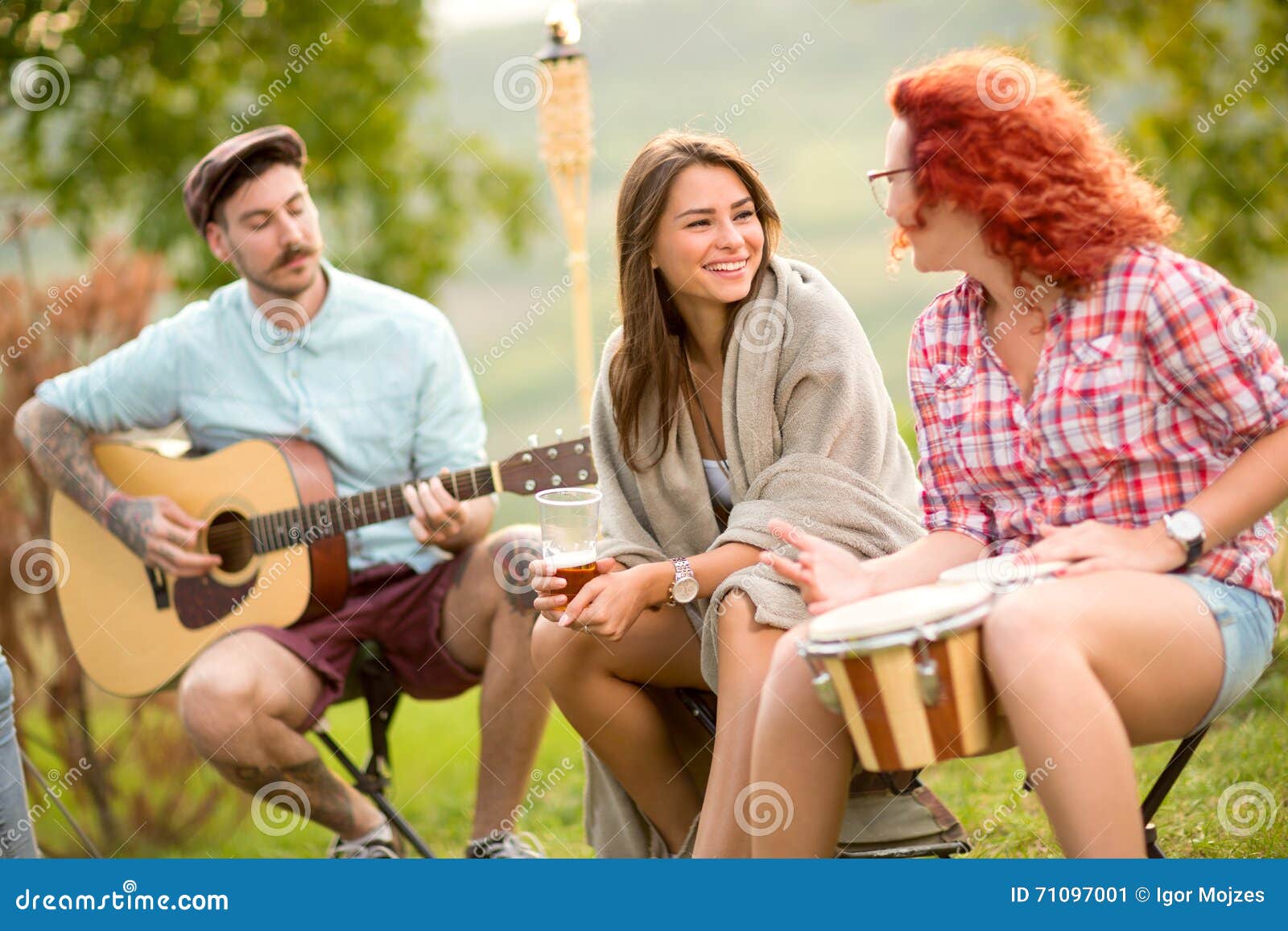 Young Friends Talk and Playing Instruments Stock Image - Image of ...
