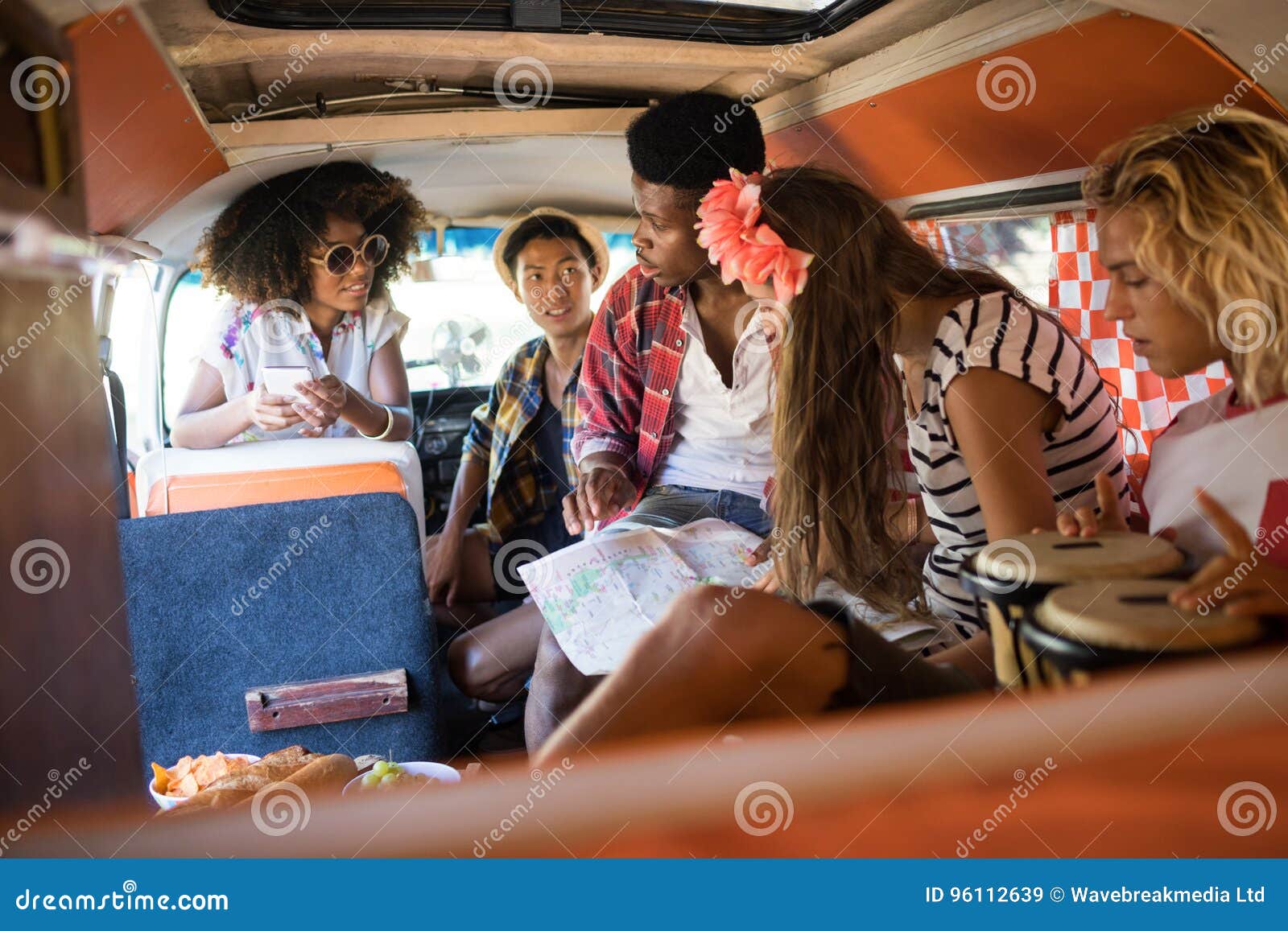 Young Friends Talking in Camper Van Stock Image - Image of mode ...
