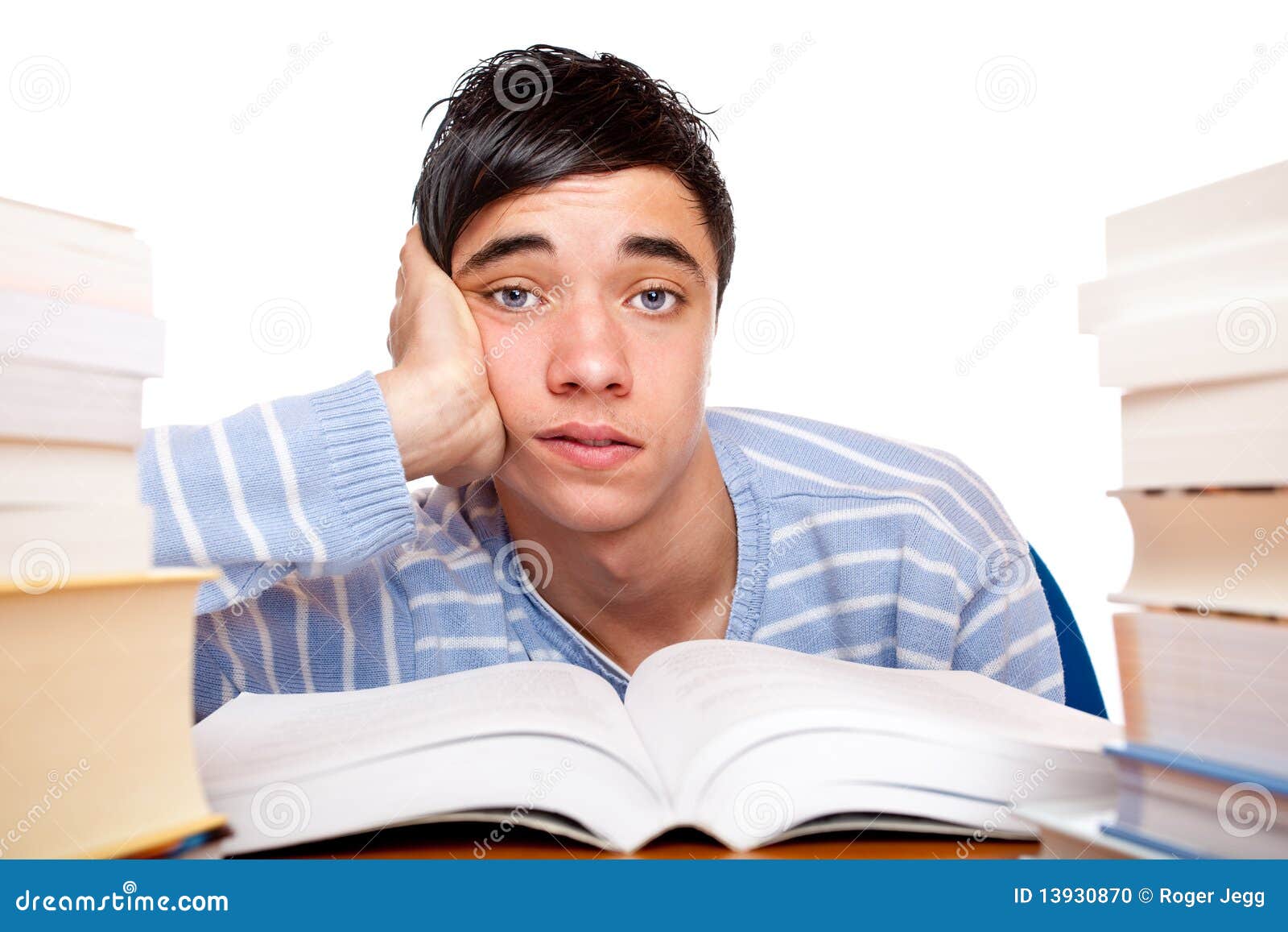 Young Frustrated Male Student between Study Books Stock Photo - Image ...