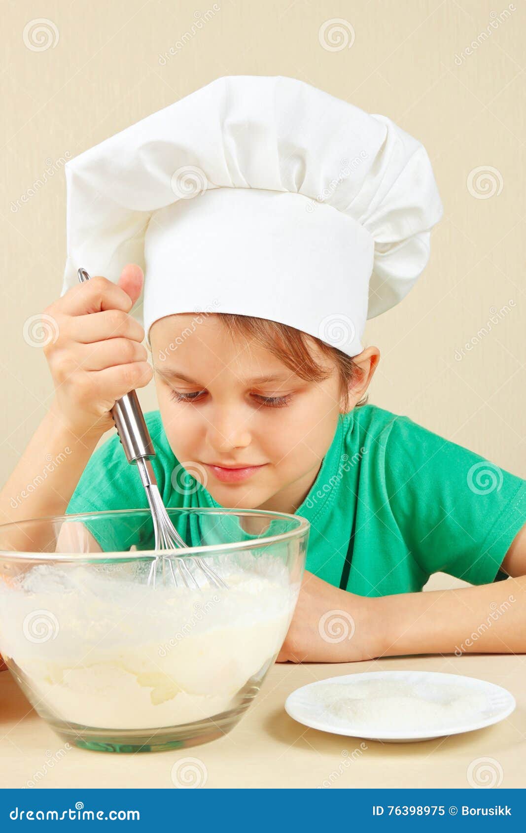 Young Funny Boy In Chefs Hat Shuffles Dough For Baking Cake Royalty ...