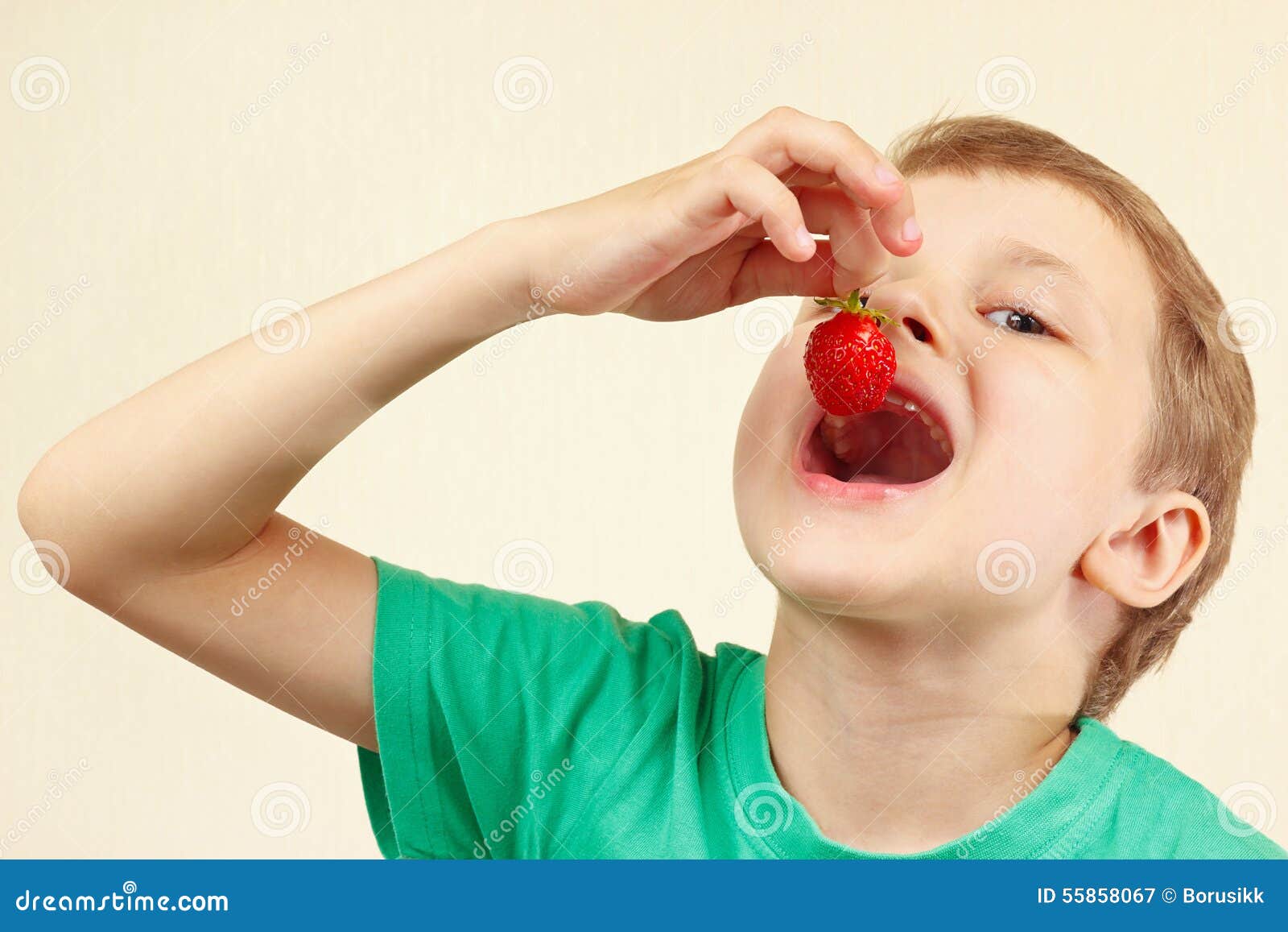 Young Funny Boy Eating Fresh Ripe Strawberry Stock Image - Image of ...