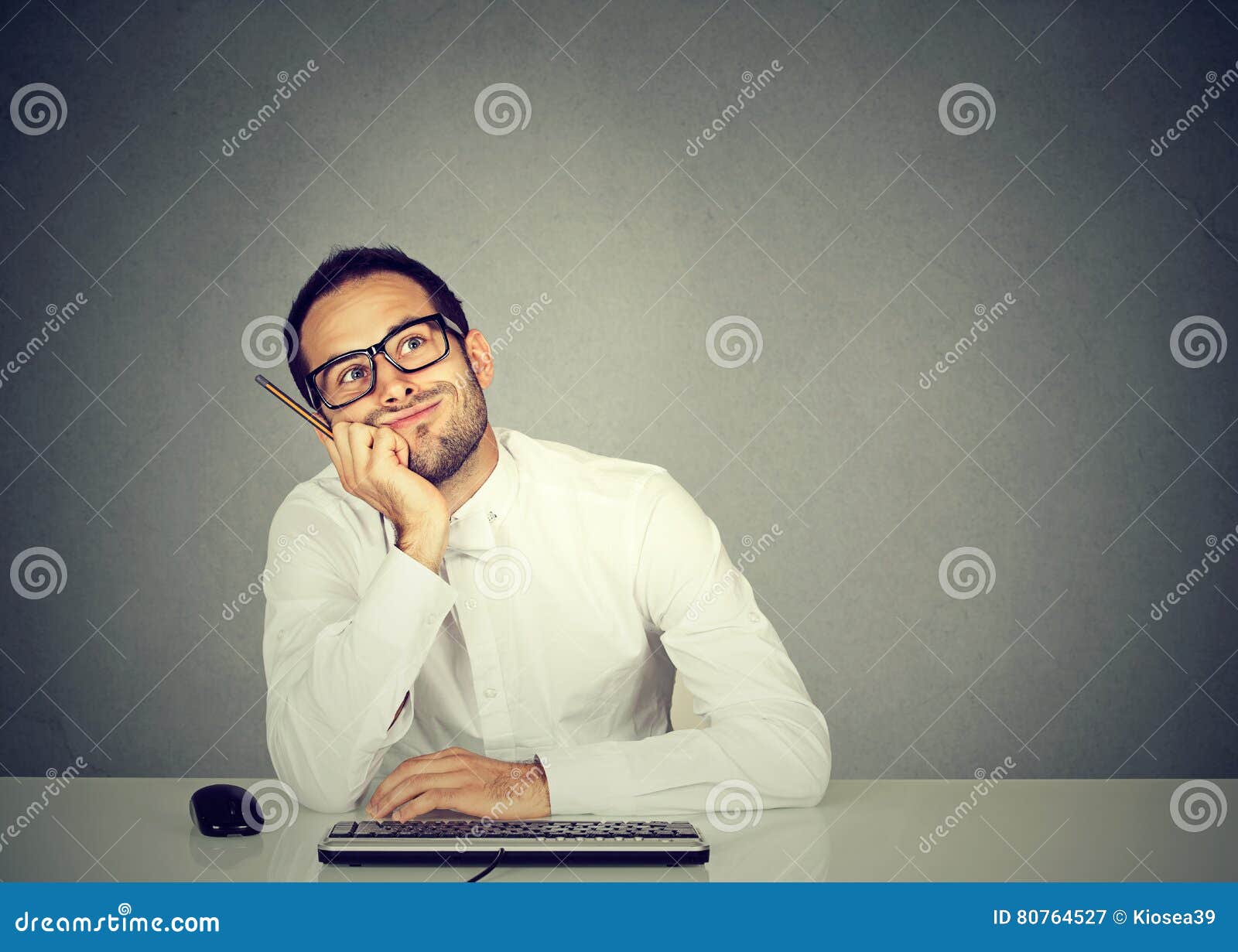 Young Funny Business Man Thinking Daydreaming Stock Image - Image of ...