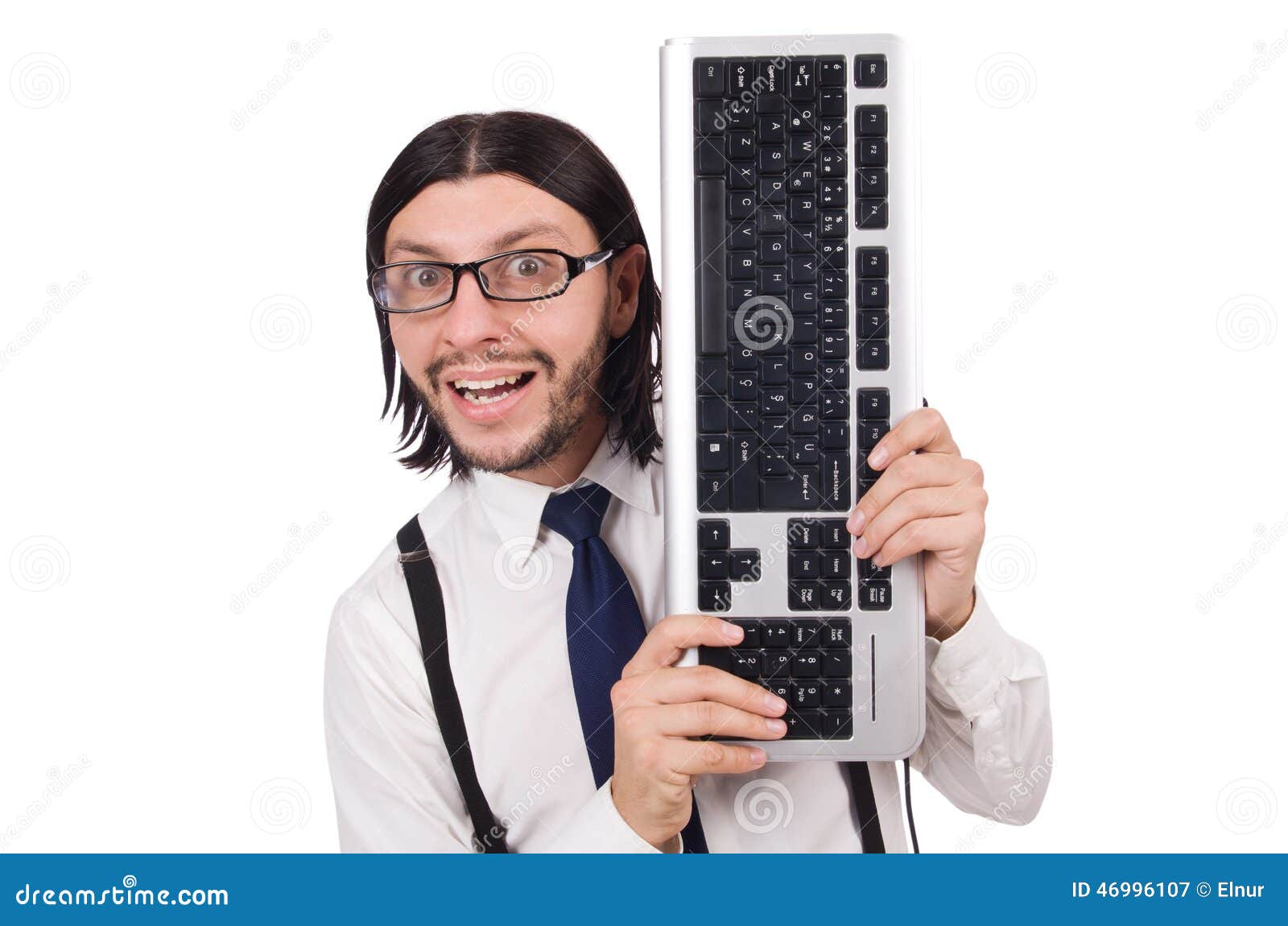 Young Funny Businessman with Keyboard Isolated Stock Image - Image of ...
