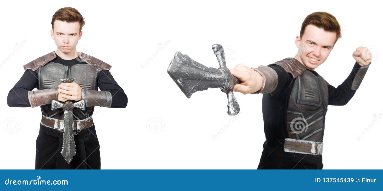 The Young Funny Man in Armour Suit Stock Image - Image of crusader ...