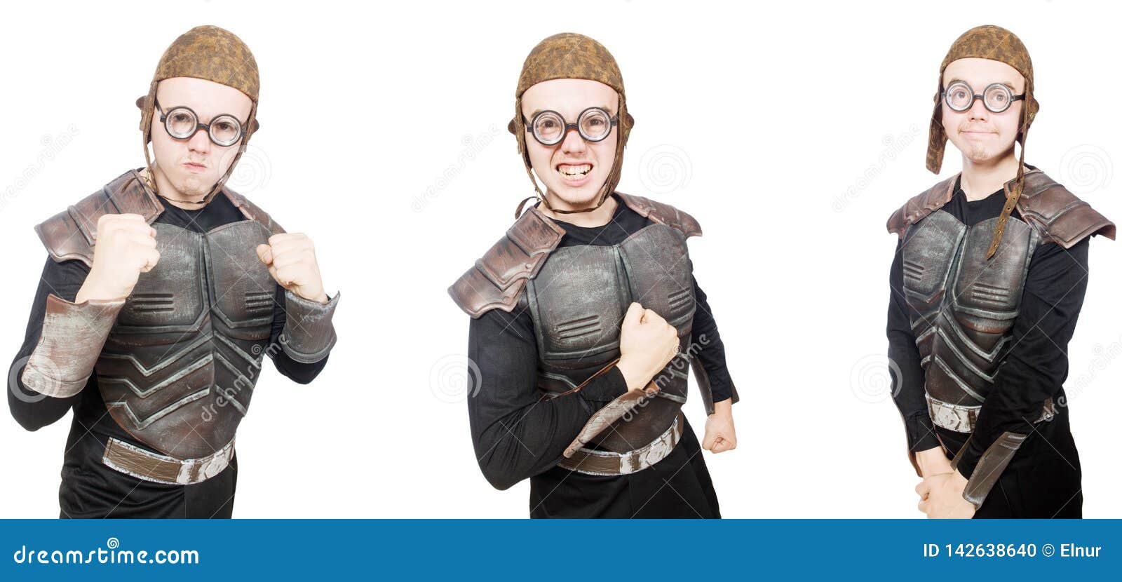 The Young Funny Man in Armour Suit Stock Photo - Image of fighting ...