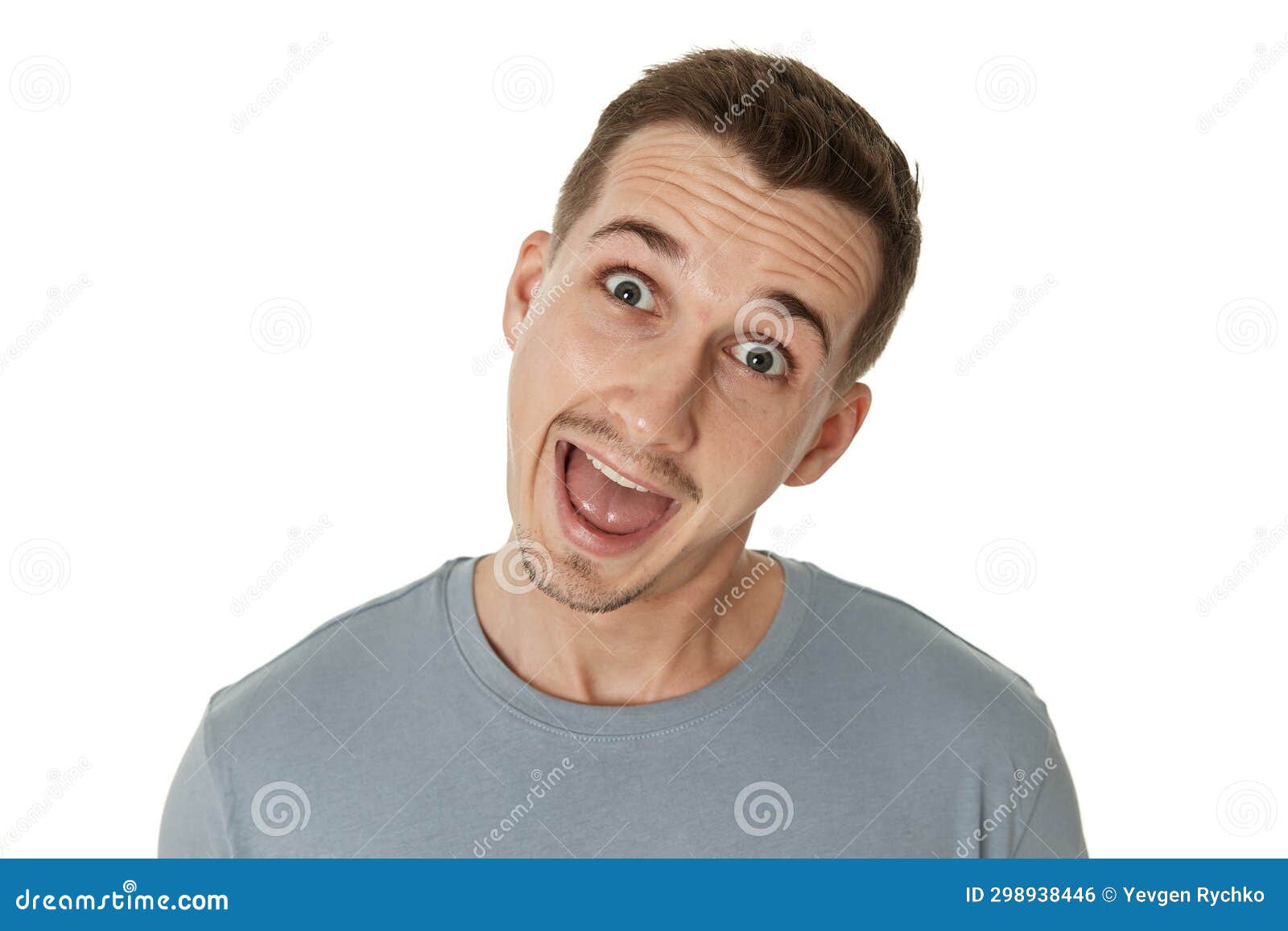 Young Funny Man Grimacing on White Background Stock Photo - Image of ...