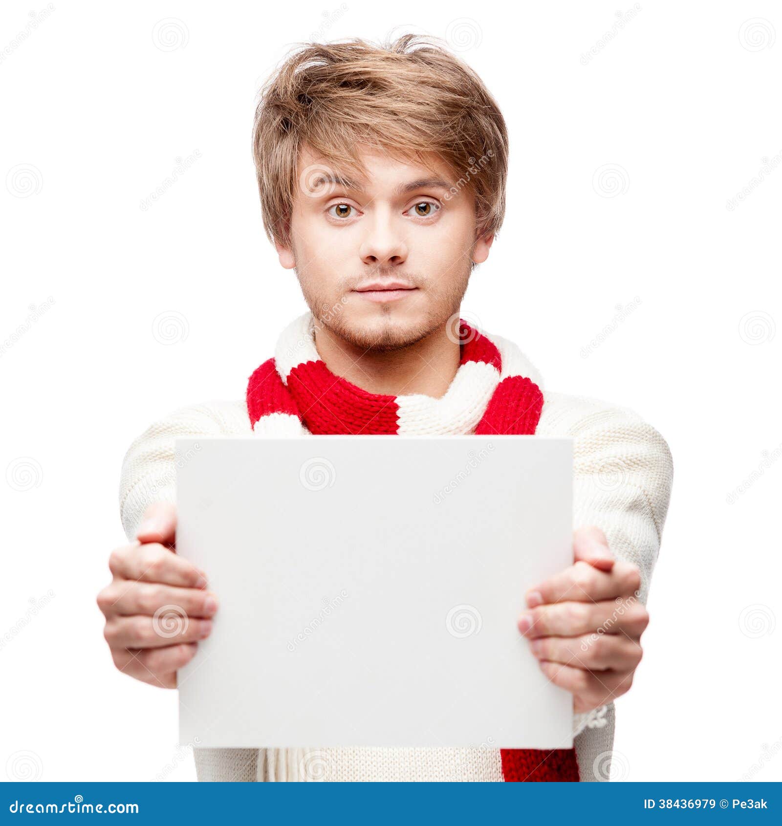 Young Funny Man Holding Sign Stock Image - Image of sweater, holding ...