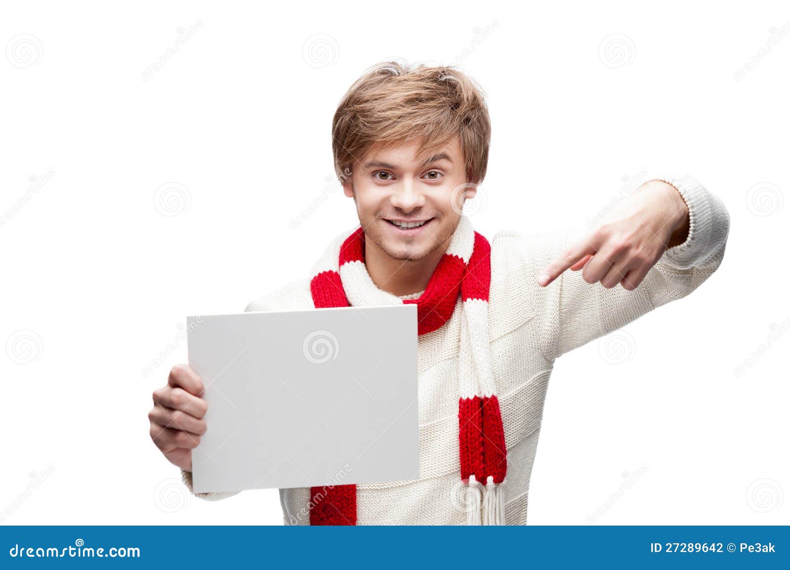 Young Funny Man Pointing at Sign Stock Photo - Image of adult, looking ...