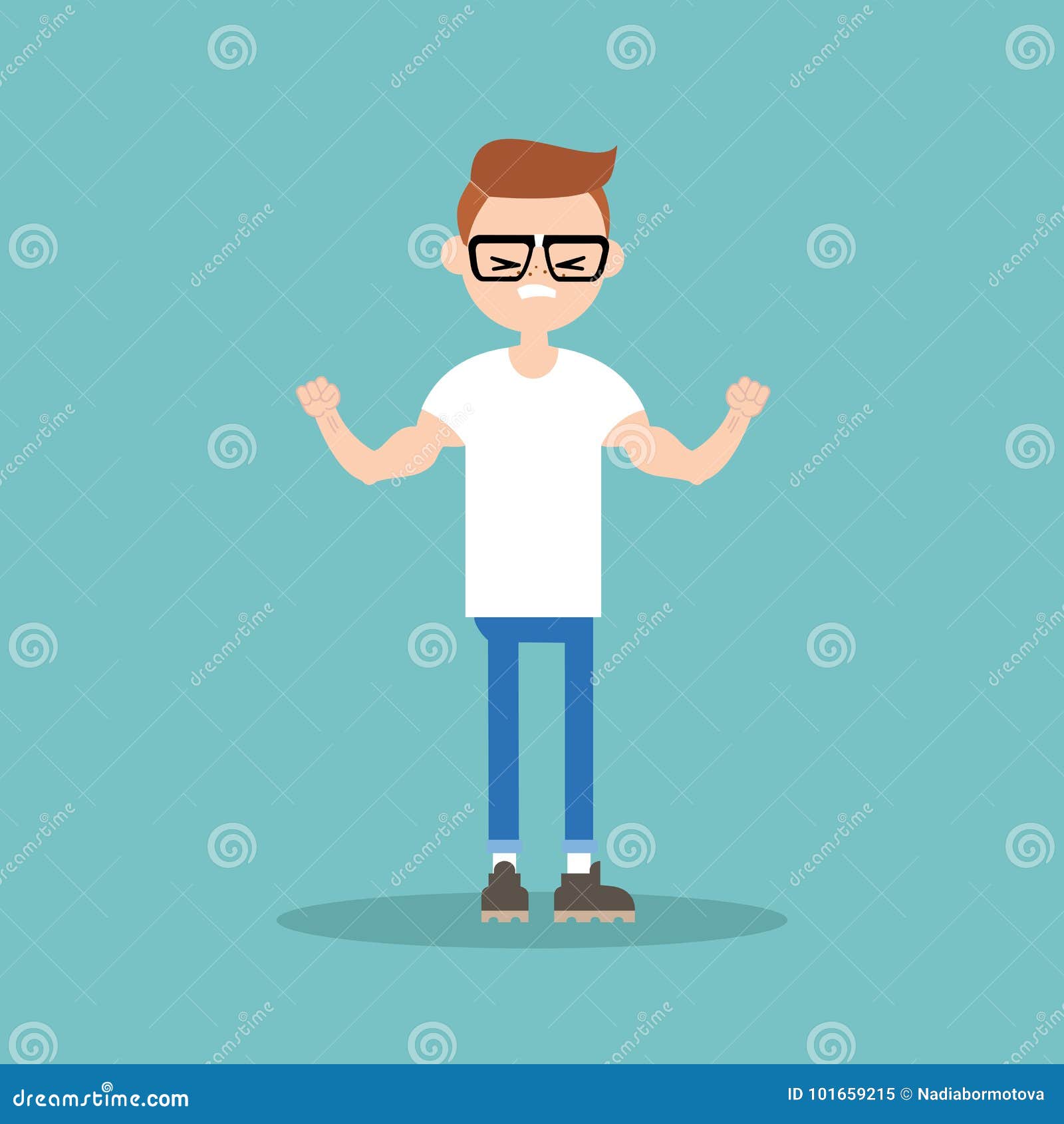 Funny Nerd Girl Interested In Reading Book. Cartoon Schooler In Glasses ...