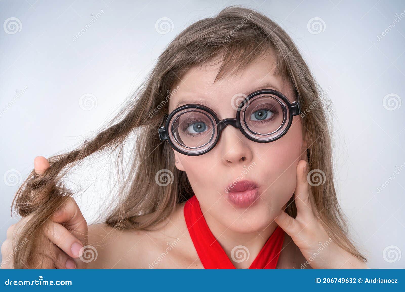 Funny Nerd or Geek Woman with Sexual Expression on Face Stock Photo ...