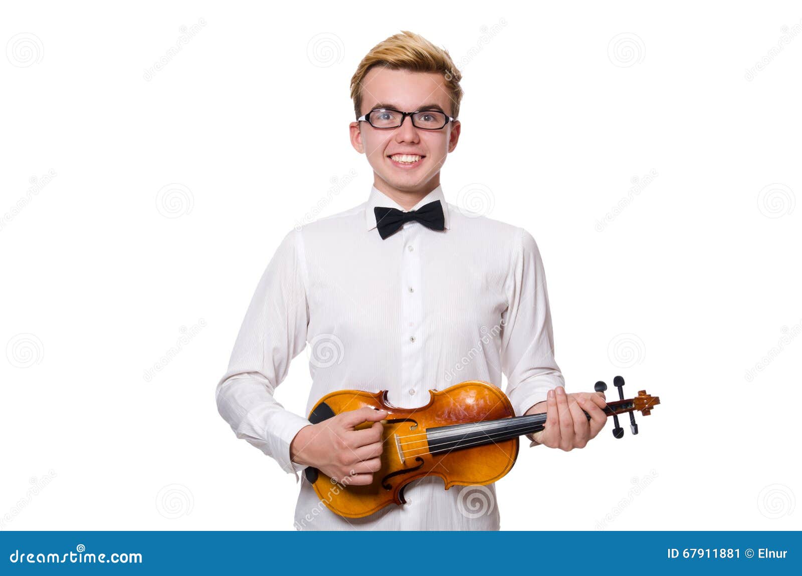 The Young Funny Violin Player Isolated on White Stock Image - Image of ...