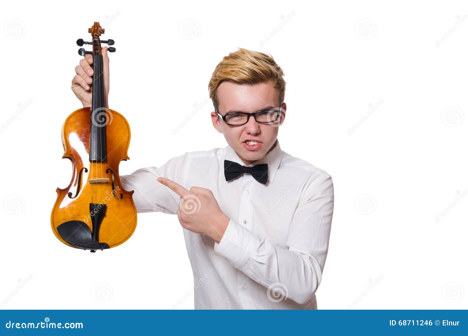 The Young Funny Violin Player Isolated on White Stock Photo - Image of ...