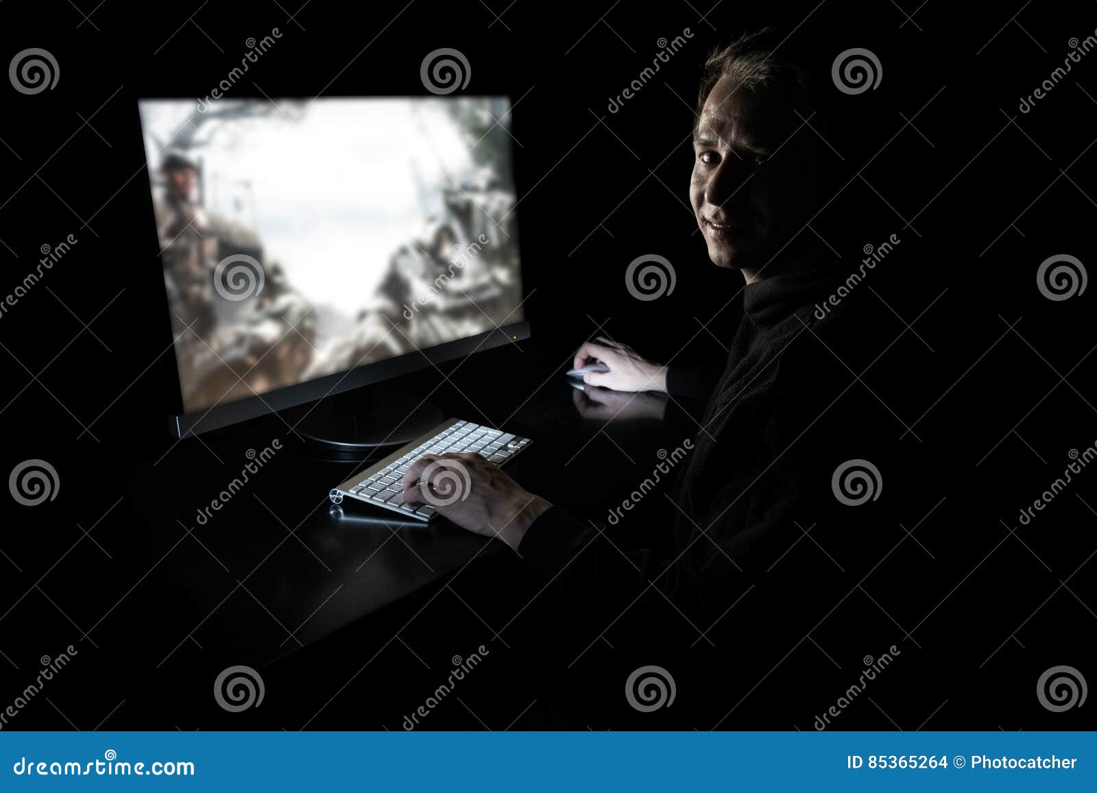 Young gamer in the dark stock photo. Image of nerd, addiction - 85365264