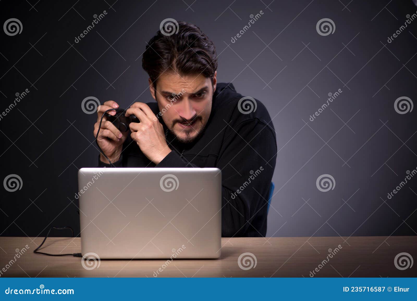 Young Male Gamer on Grey Background Stock Image - Image of hobby ...