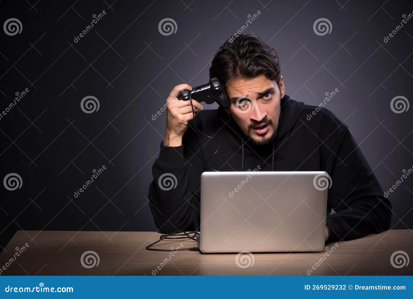 Young Male Gamer on Grey Background Stock Photo - Image of hobby ...