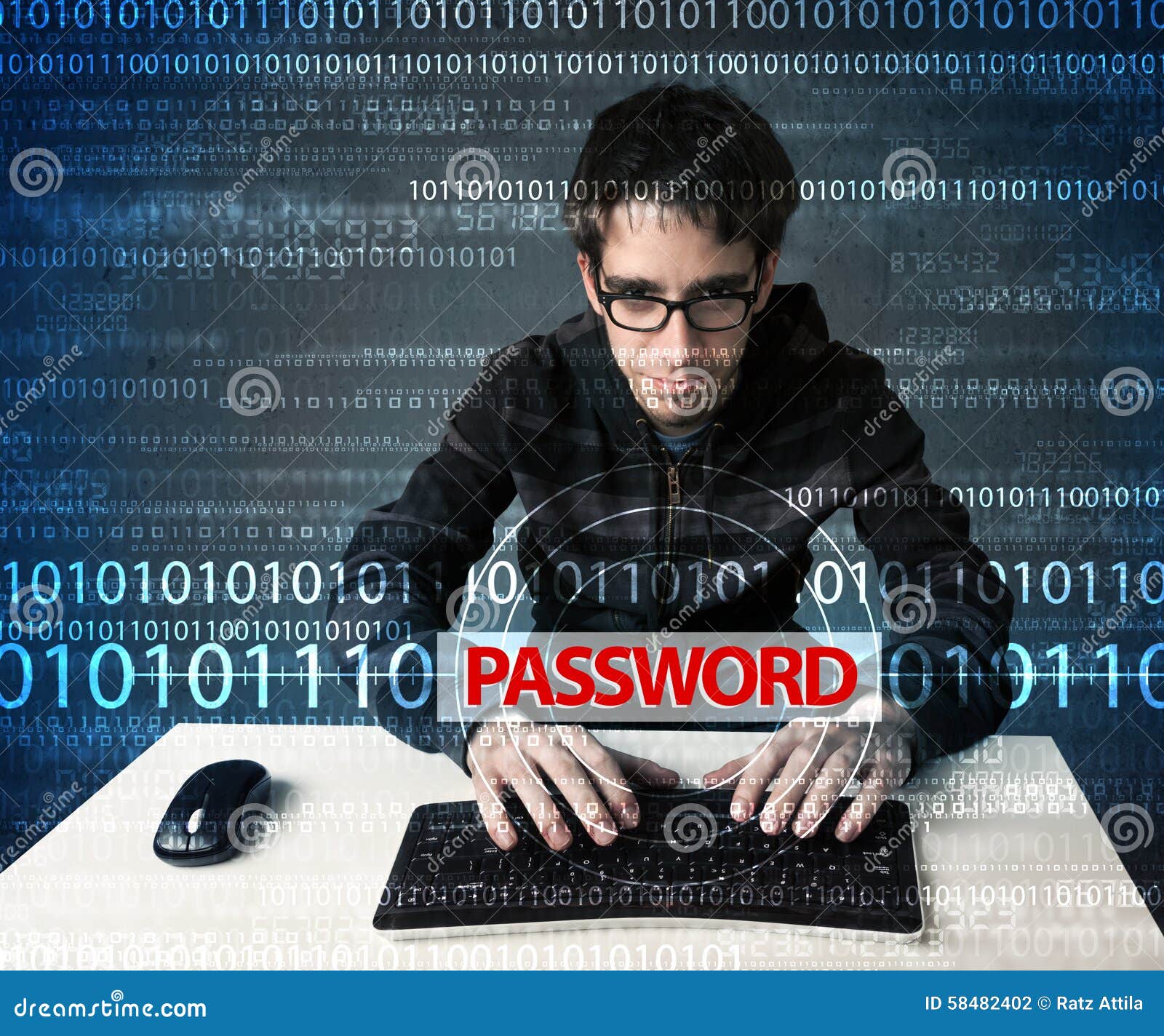 Young Geek Hacker Stealing Password Stock Photo - Image of screen ...