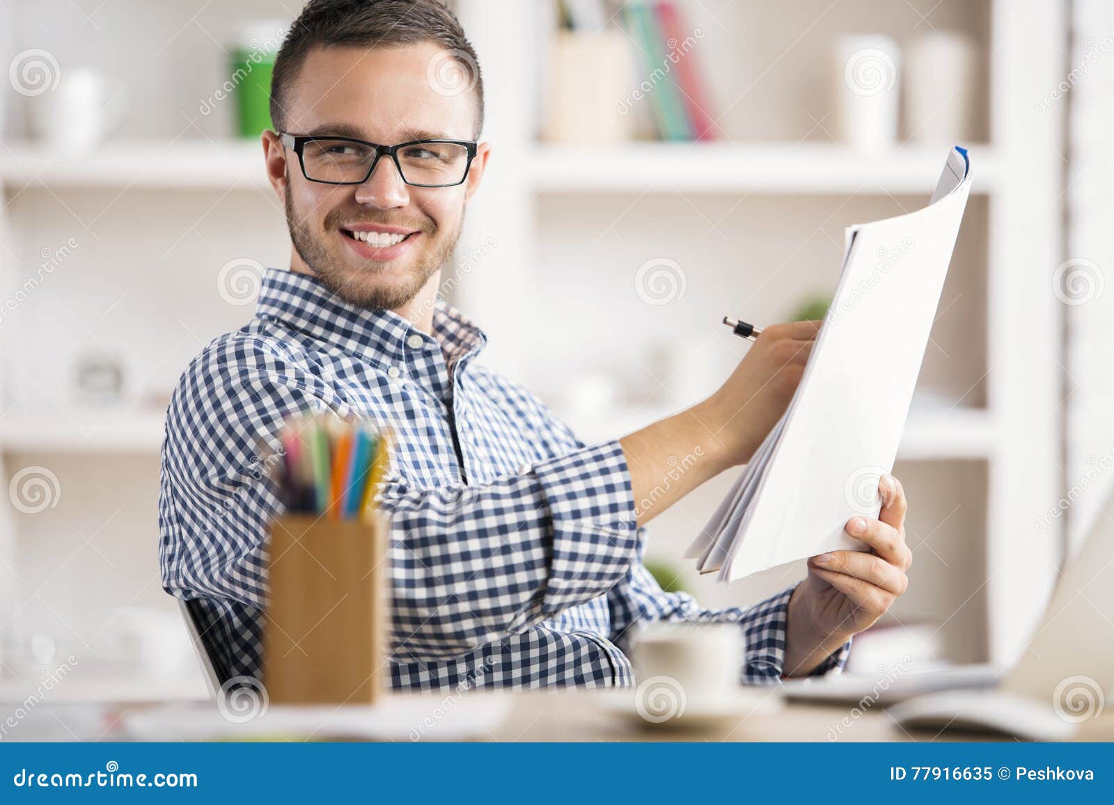 Young Gentleman Doing Paperwork Stock Image - Image of paper ...