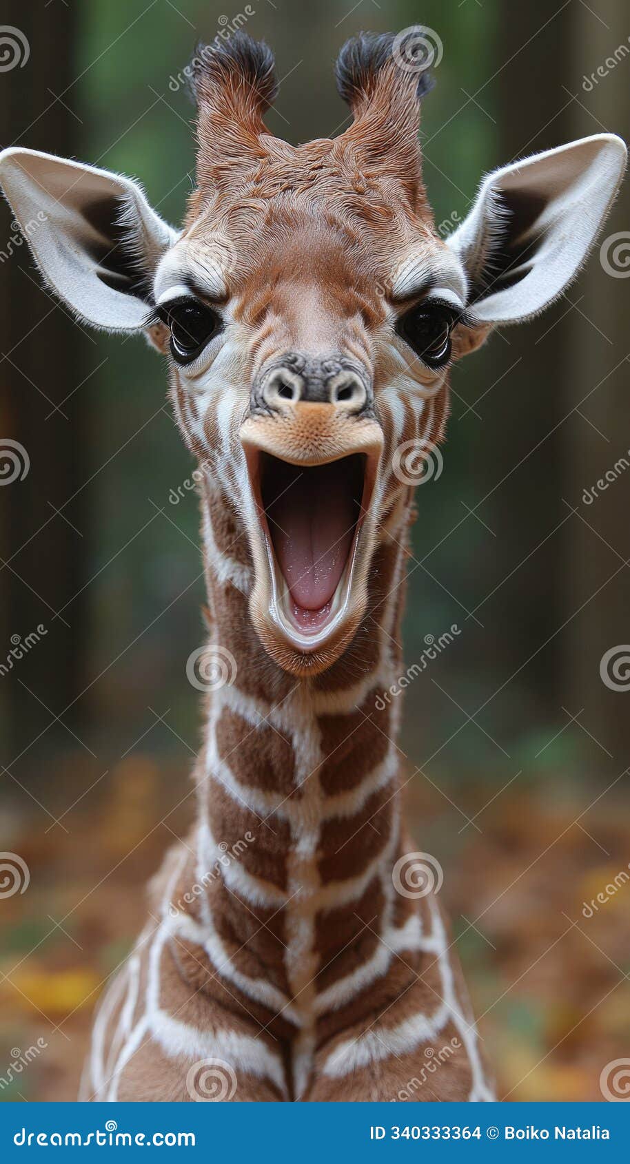Young Giraffe Displaying a Playful Expression in a Natural Forest ...