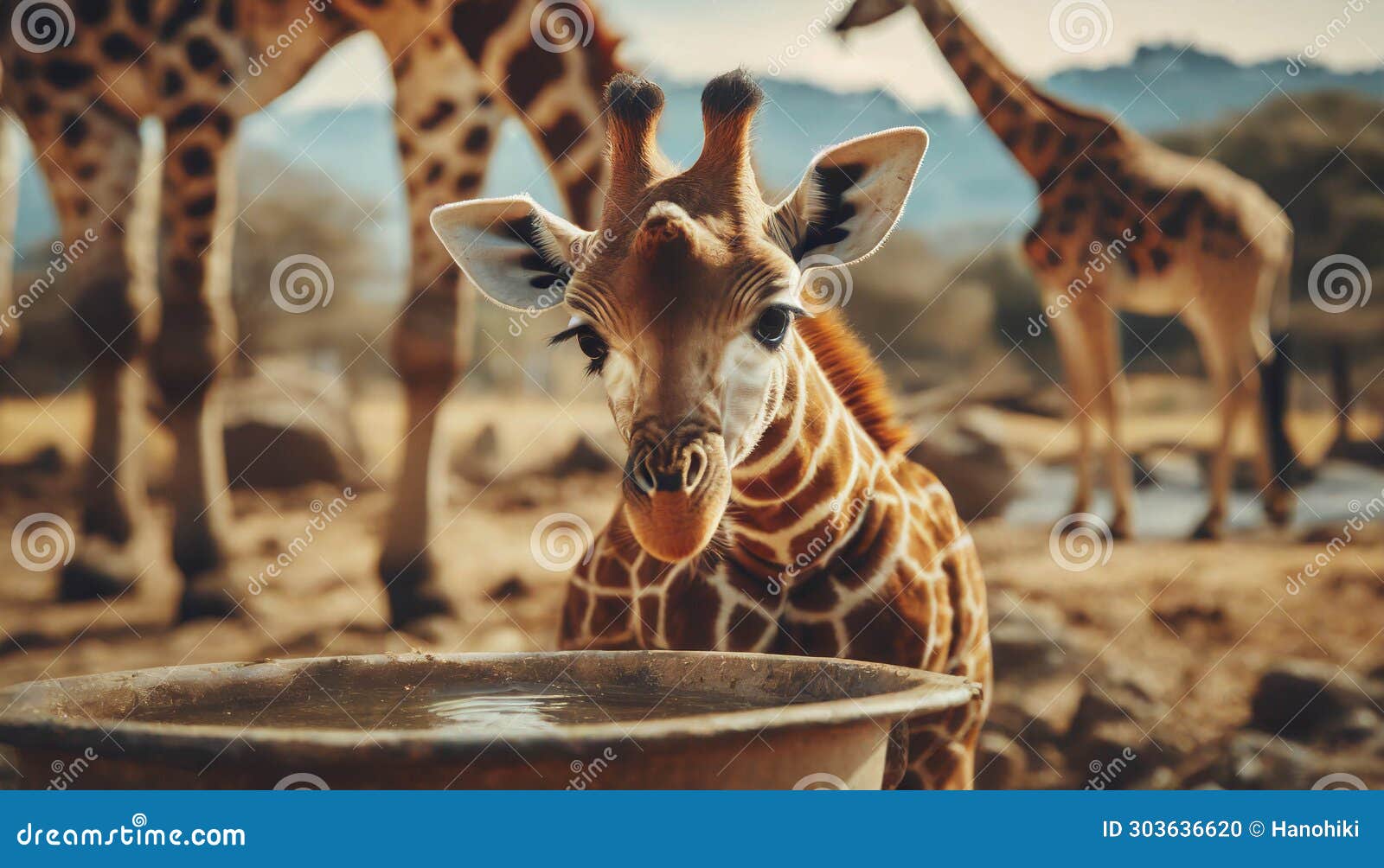Giraffe Drinking Water At Nxai Pan NP Royalty-Free Cartoon ...