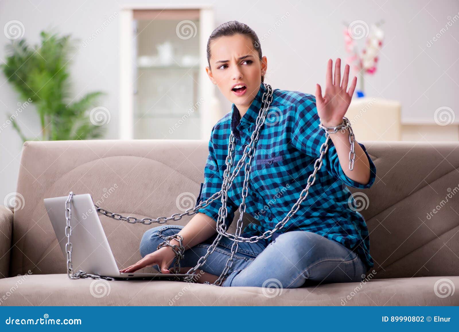 The Young Girl Addicted To Laptop Computer and Internet Stock Photo ...