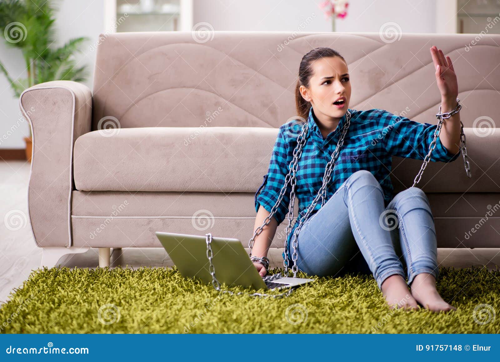 The Young Girl Addicted To Laptop Computer and Internet Stock Photo ...