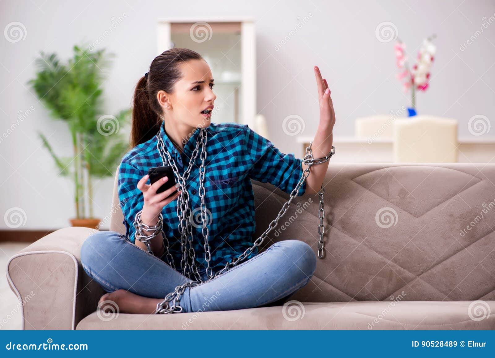 The Young Girl Addicted To Mobile Phone Stock Image - Image of problem ...